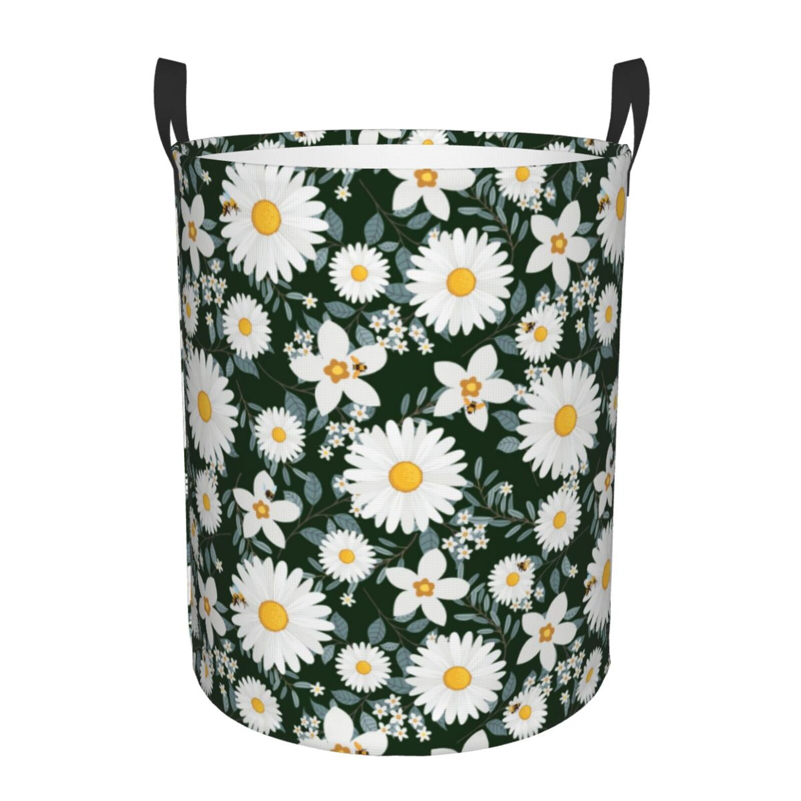 Balery,Laundry Hamper With Handles Laundry Basket White Daisies And Bee ...