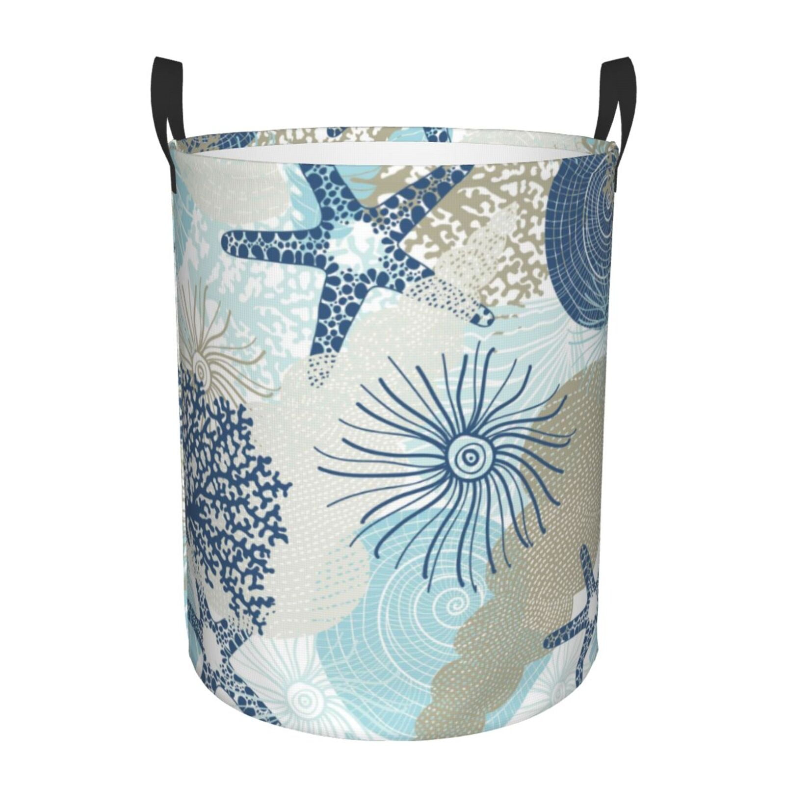 Balery Algae Corals and Seashells Round Laundry Basket with Handles ...