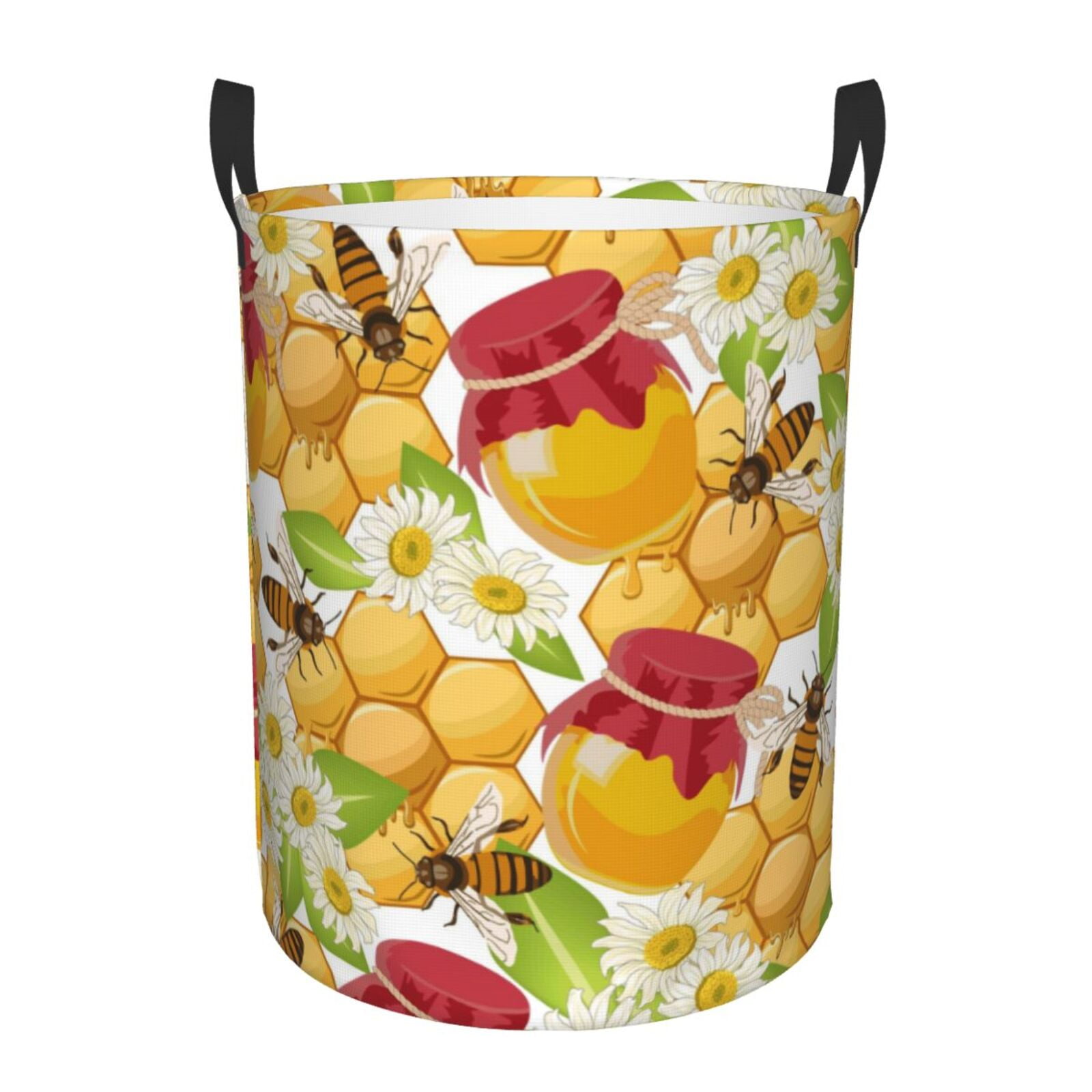 Balery Bees Honeycomb Round Laundry Basket with Handles Waterproof ...