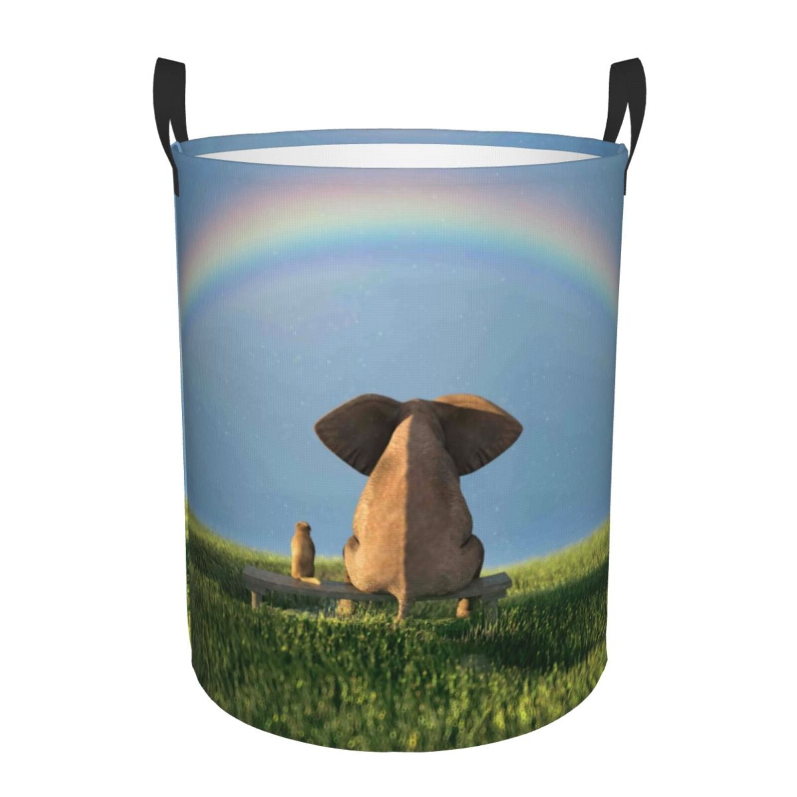 Balery,Laundry Hamper With Handles Laundry Basket Elephant Dog Round ...