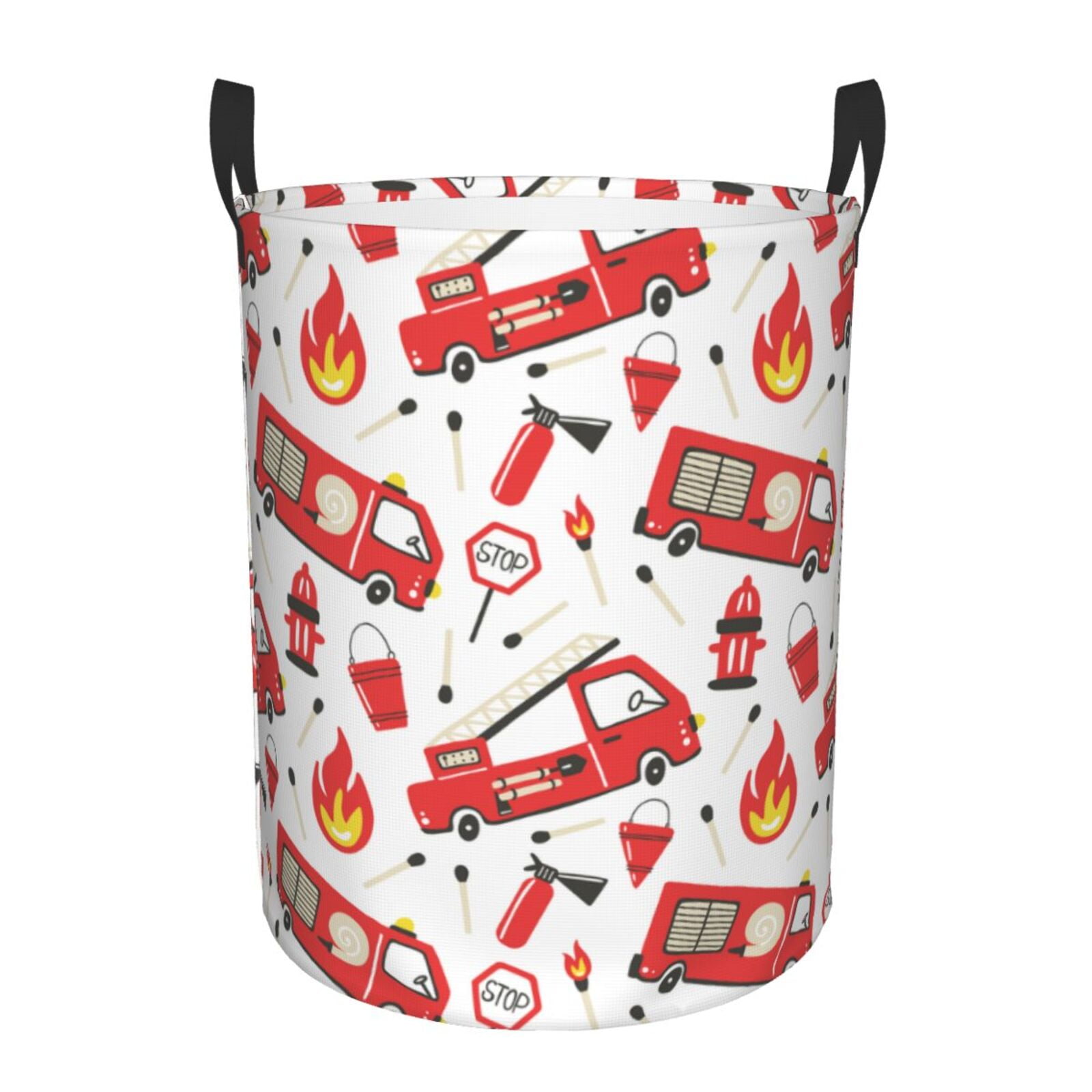 Balery Fire Truck Round Laundry Basket with Handles Waterproof ...