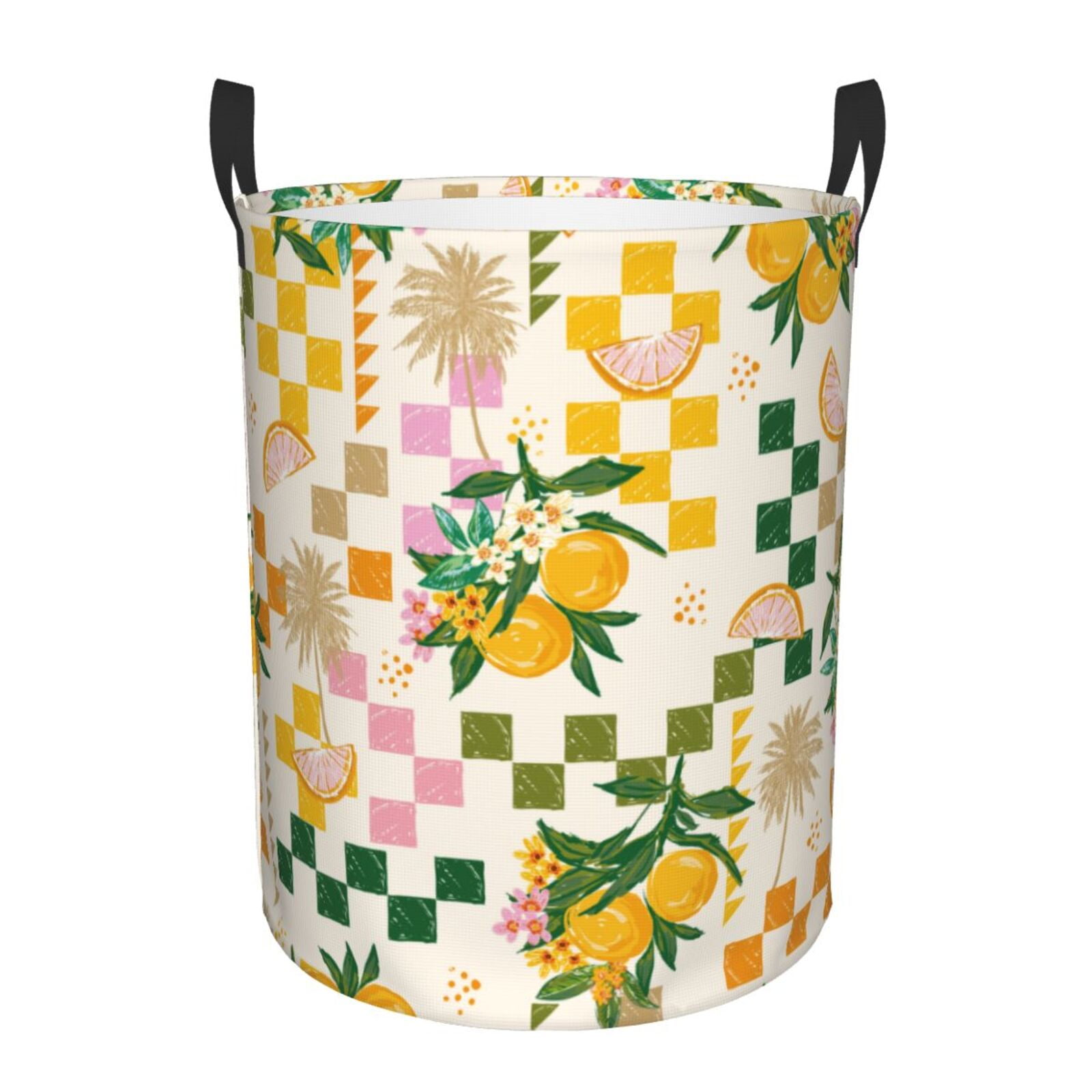 Balery Fruit Round Laundry Basket with Handles Waterproof Freestanding Laundry Hamper for ...