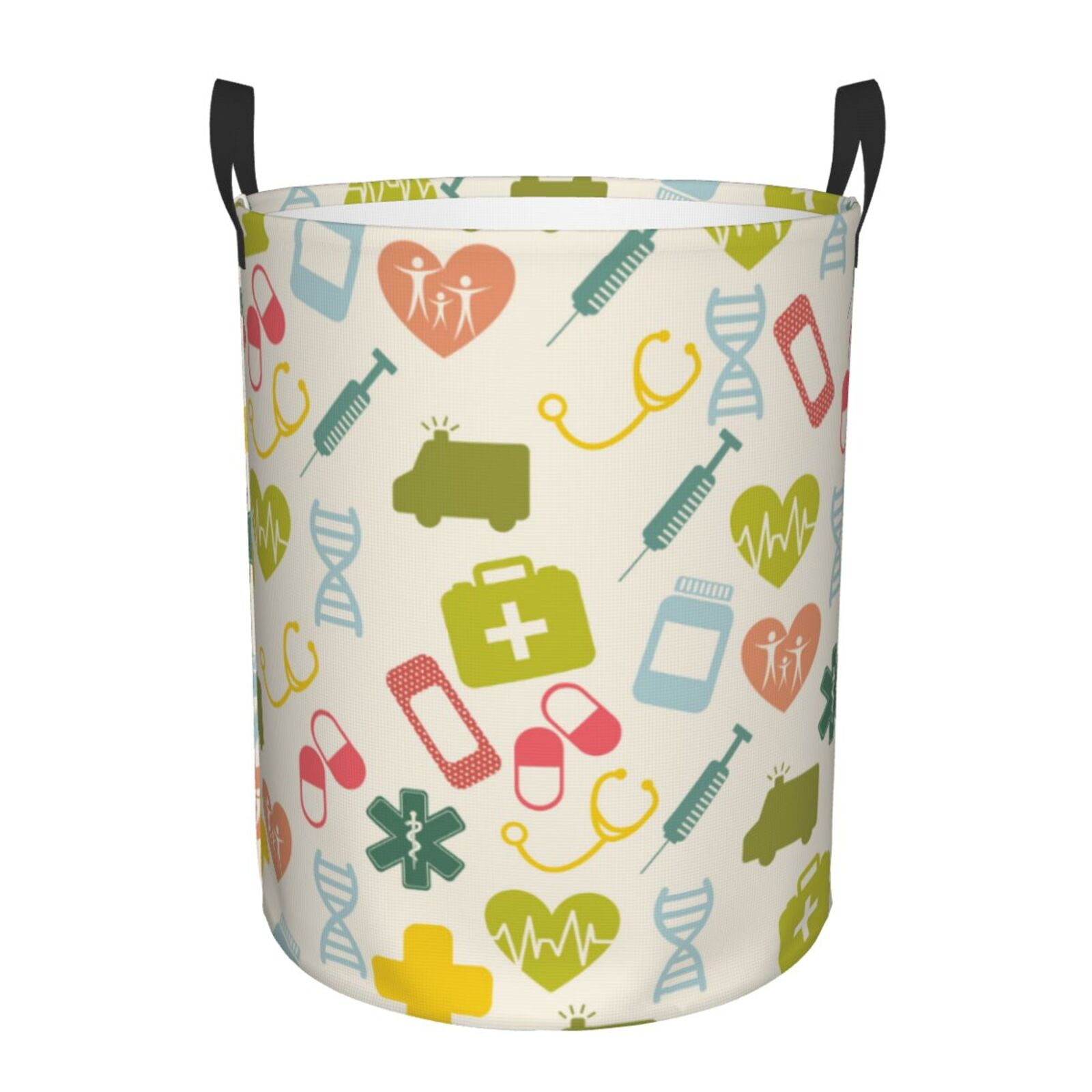 Balery,Laundry Hamper With Handles Laundry Basket Medical Icons Round ...