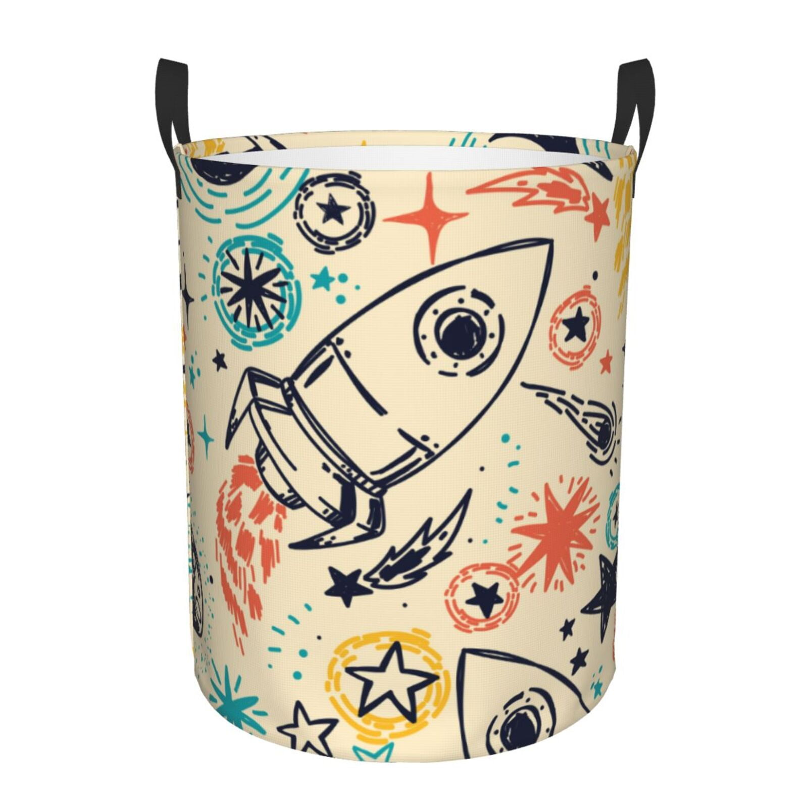 Balery Rockets Round Laundry Basket with Handles Waterproof ...