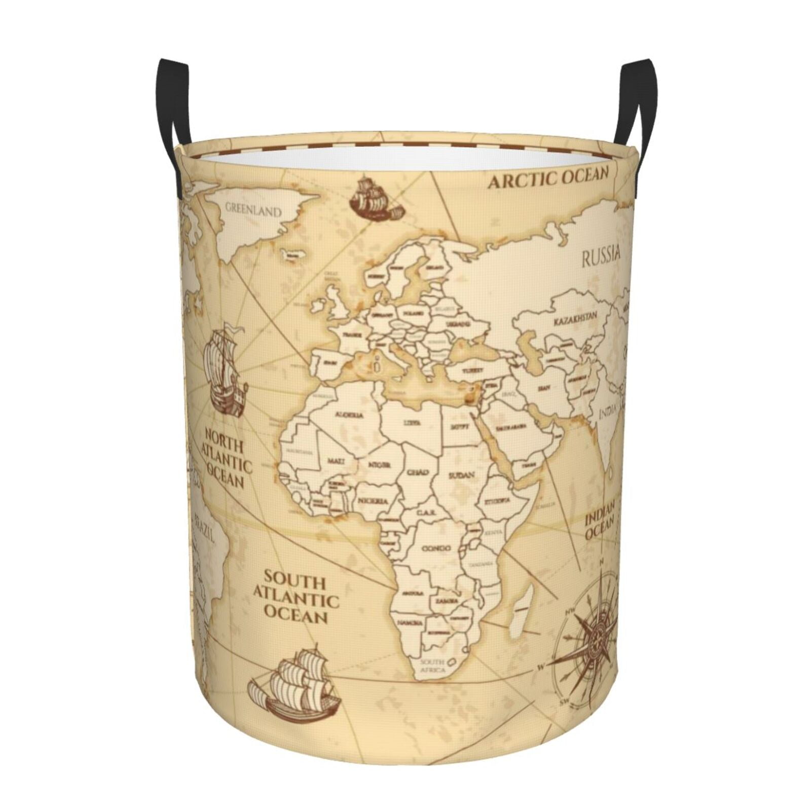 Balery,Laundry Hamper With Handles Laundry Basket World Map Round ...