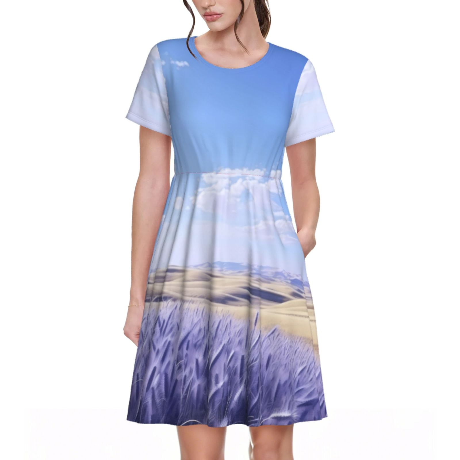 Balery Lavender Fields Under Blue Sky Pattern Womens Dresses Loose ...