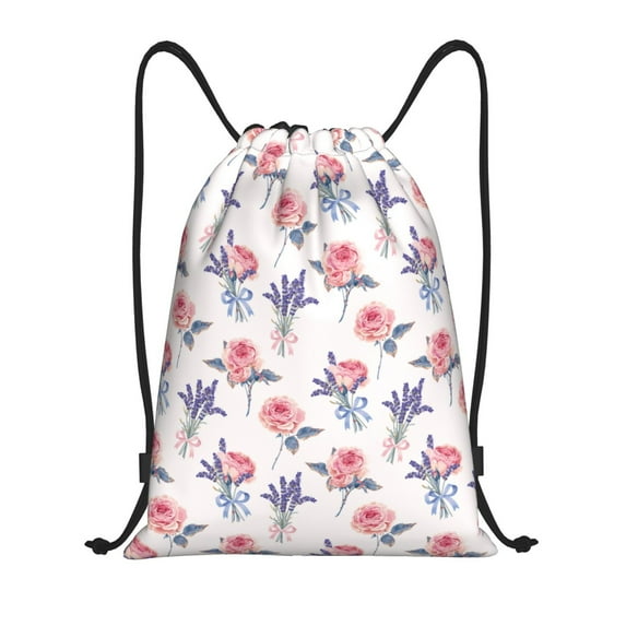 Balery Lavender Flowers Pattern Drawstring Backpack Bag Sport Gym ...