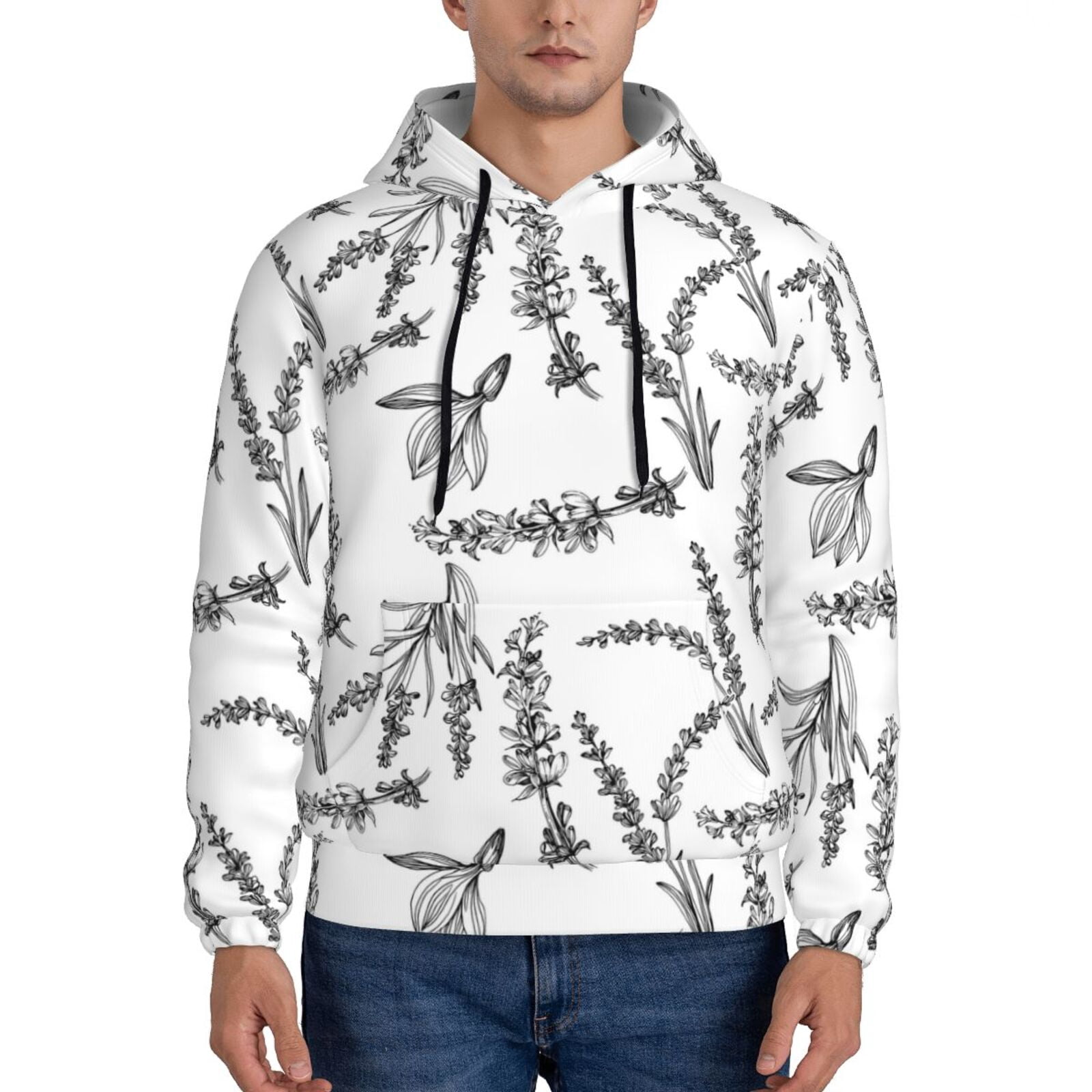 Balery Lavender Flowers Pattern Mens Hoodie Kangaroo Pocket Hoodie ...