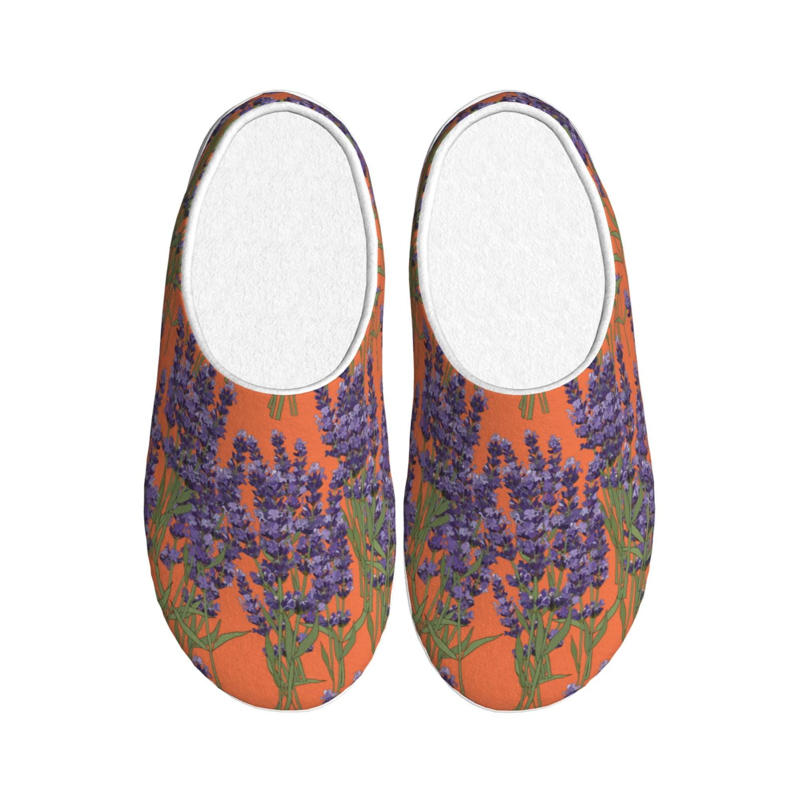 Balery Lavender Flowers Pattern Women's Fuzzy Memory Foam Slippers ...