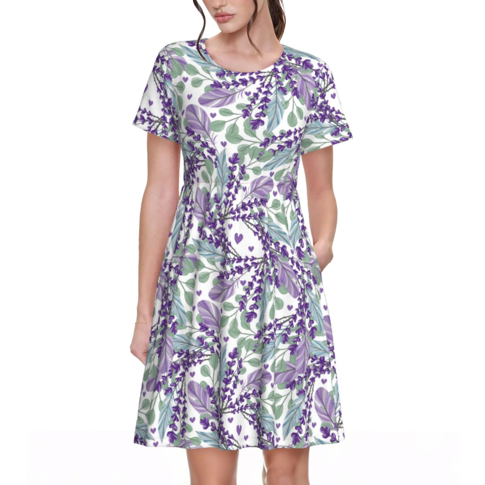 Balery Lavender Flowers Pattern Womens Dresses Loose Short sleeve ...