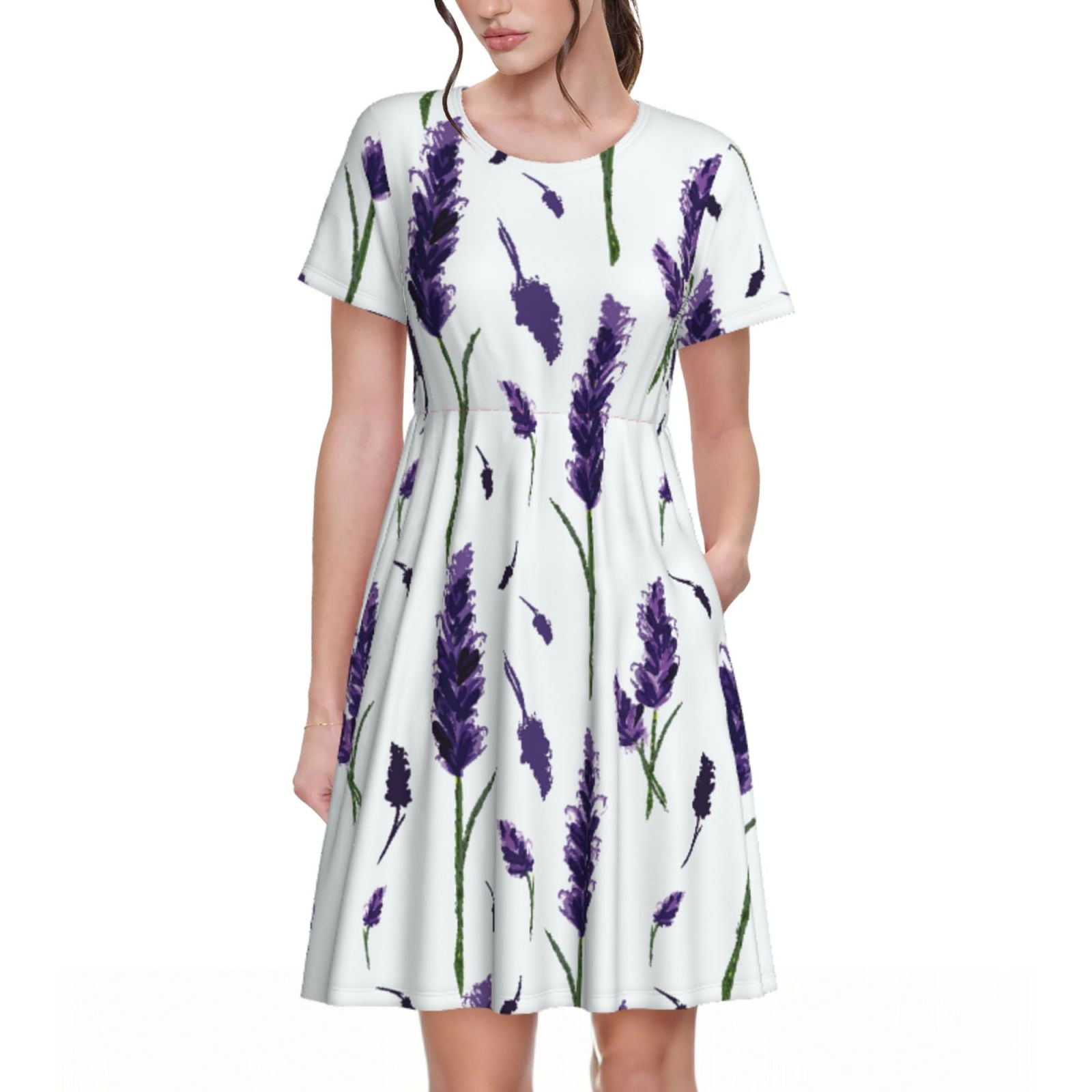Balery Lavender Flowers Pattern Womens Dresses Loose Short sleeve ...