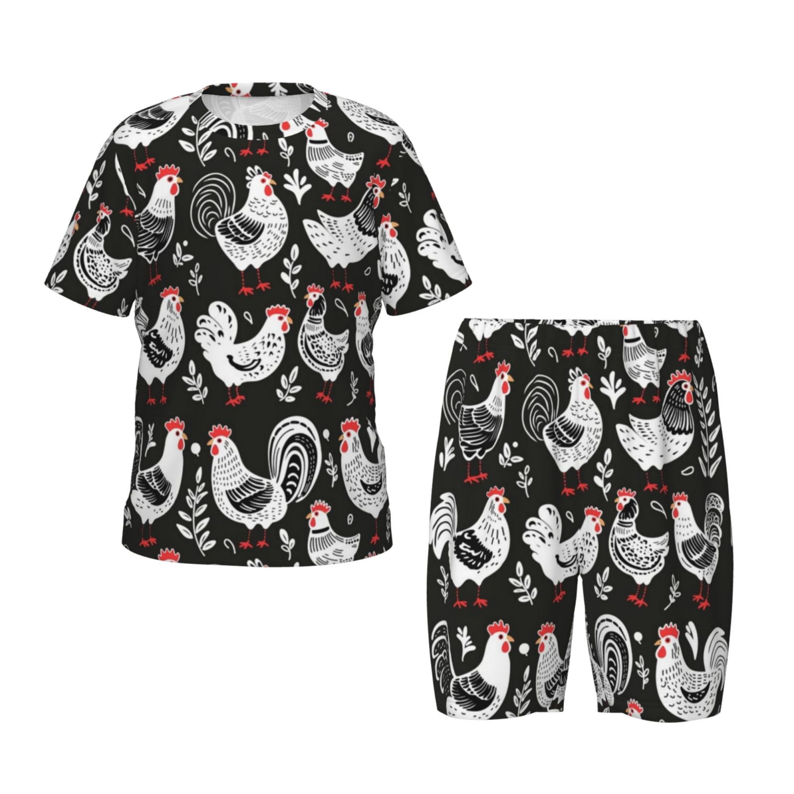 Balery Laying Hens And Roosters Pattern Kids’ Short-Sleeved Pajama Set – Soft Cotton Sleepwear ...