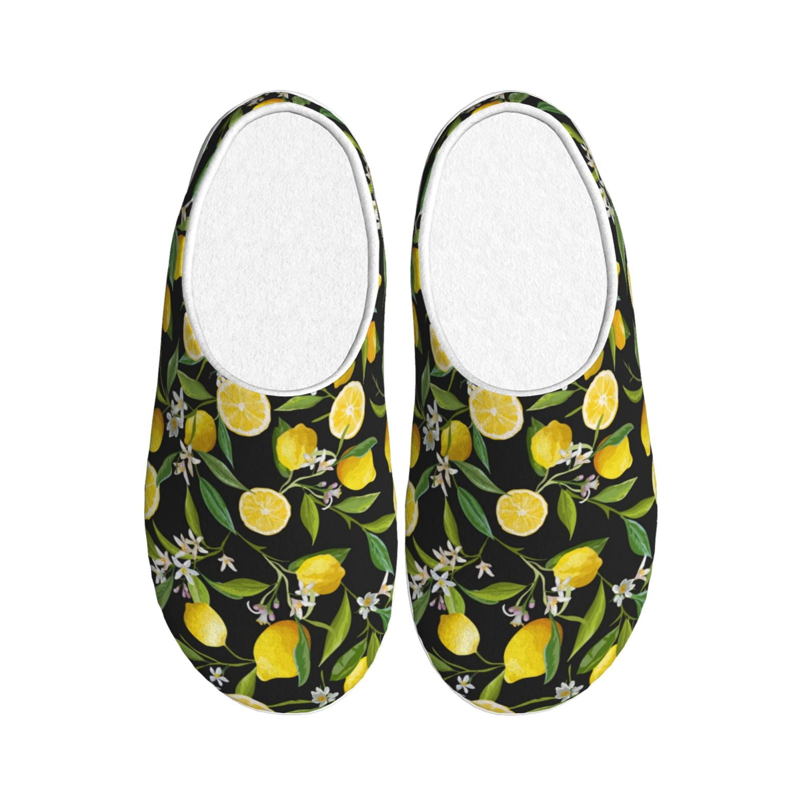Balery Lemon Fruits Flowers Leaves Pattern Women's Fuzzy Memory Foam ...