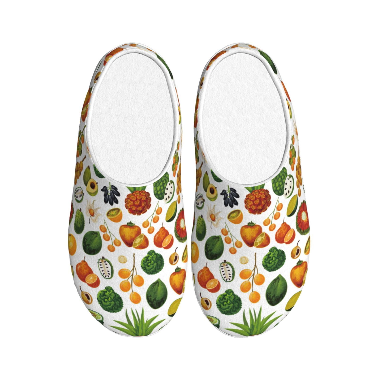 Balery Lemon Fruits Vegetables Pattern Women's Fuzzy Memory Foam ...