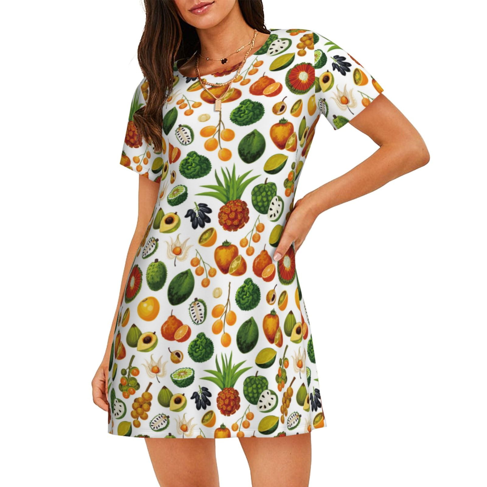 Balery Lemon Fruits Vegetables Pattern Womens Short Sleeve Sleepshirt ...