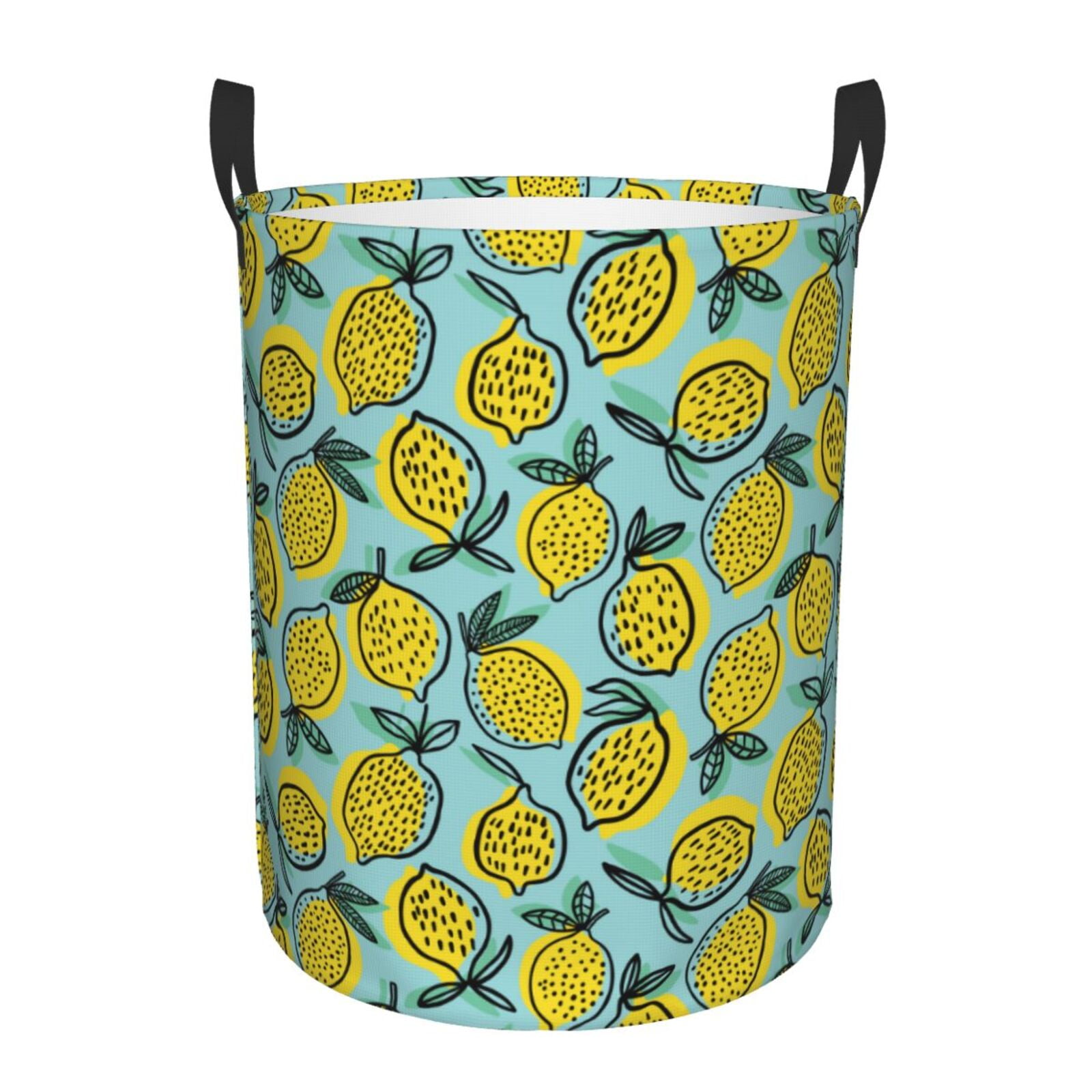 Balery Lemon Round Laundry Basket with Handles Waterproof Freestanding ...
