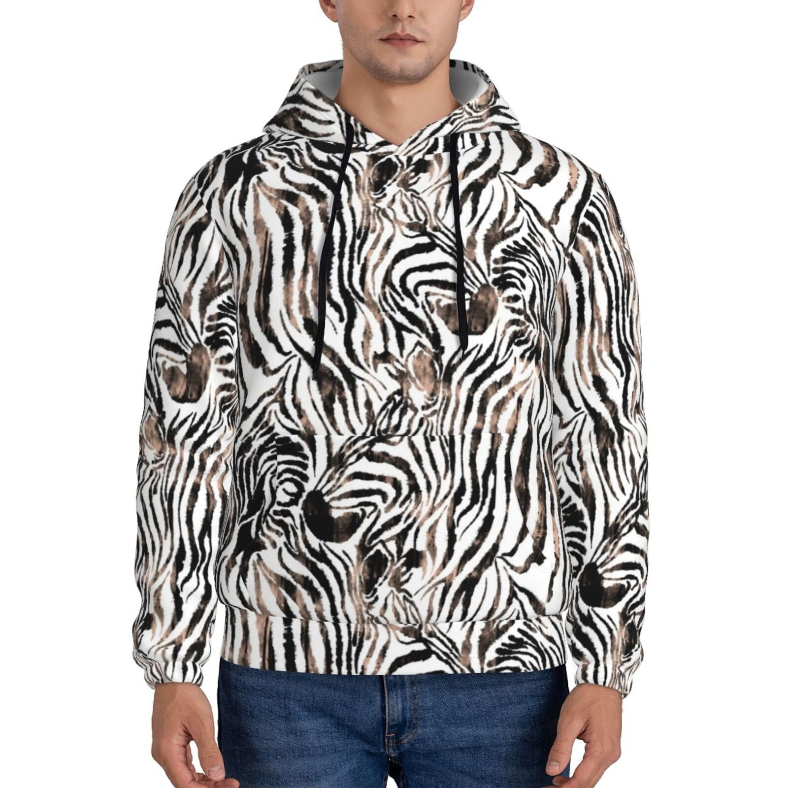 Balery Leopard And Zebra Pattern Mens Hoodie Kangaroo Pocket Hoodie Pullover Hooded Sweatshirt ...