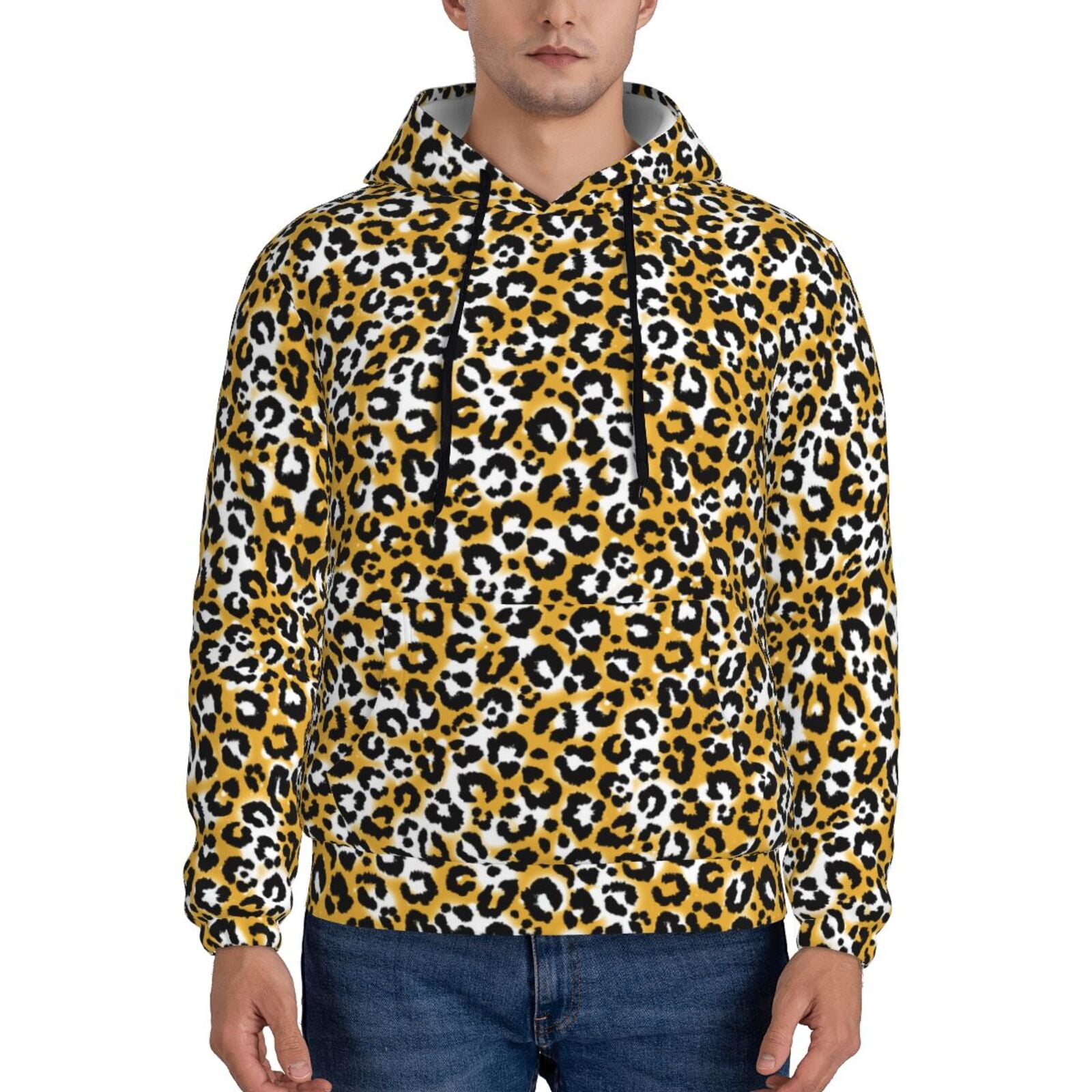 Balery Leopard Pattern Mens Hoodie Kangaroo Pocket Hoodie Pullover ...