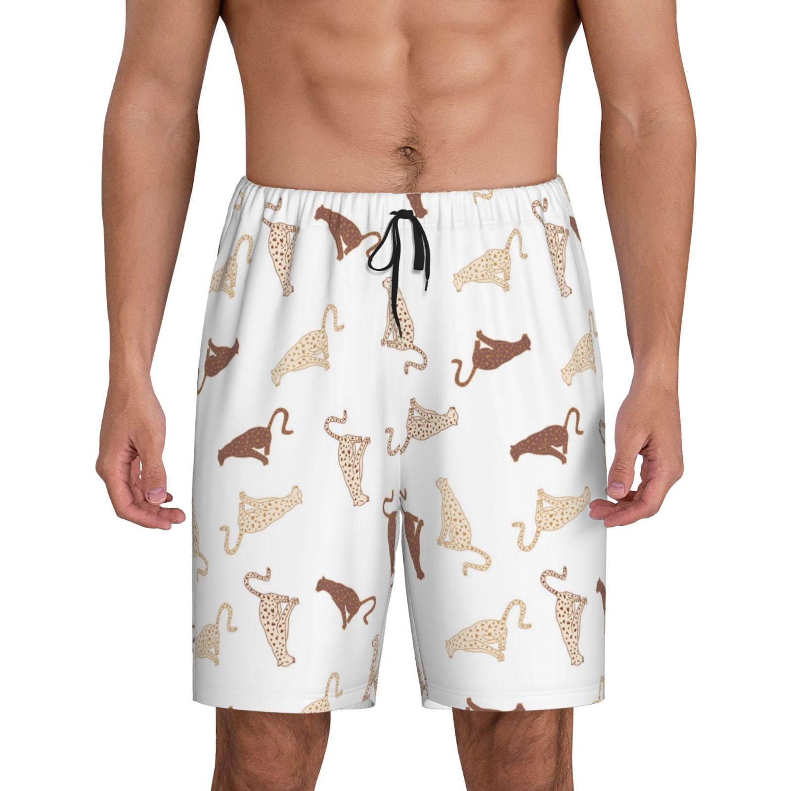 Balery Leopard Print Men's Cotton Knit Pajama Shorts Waistband & Pockets,Short Pajama Pants ...
