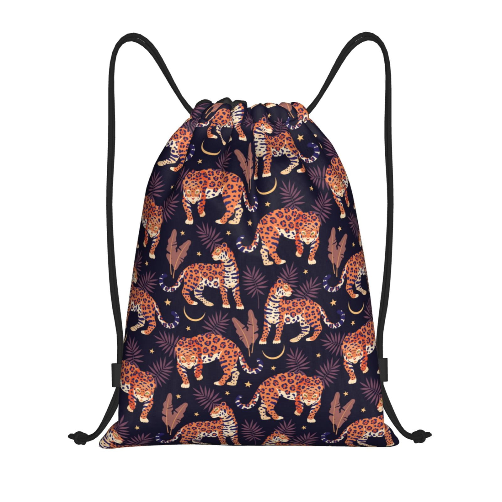 Balery Leopard Print Pattern Drawstring Backpack Bag Sport Gym Sackpack ...