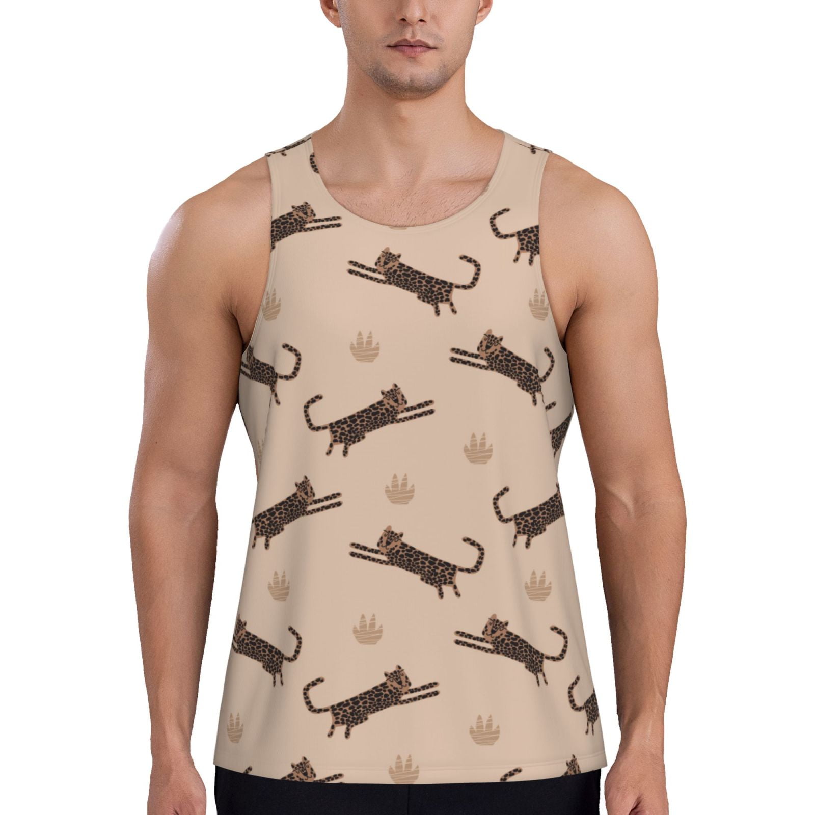 Balery Leopard Print Pattern Men's Workout Tank Top Gym Muscle Tee ...