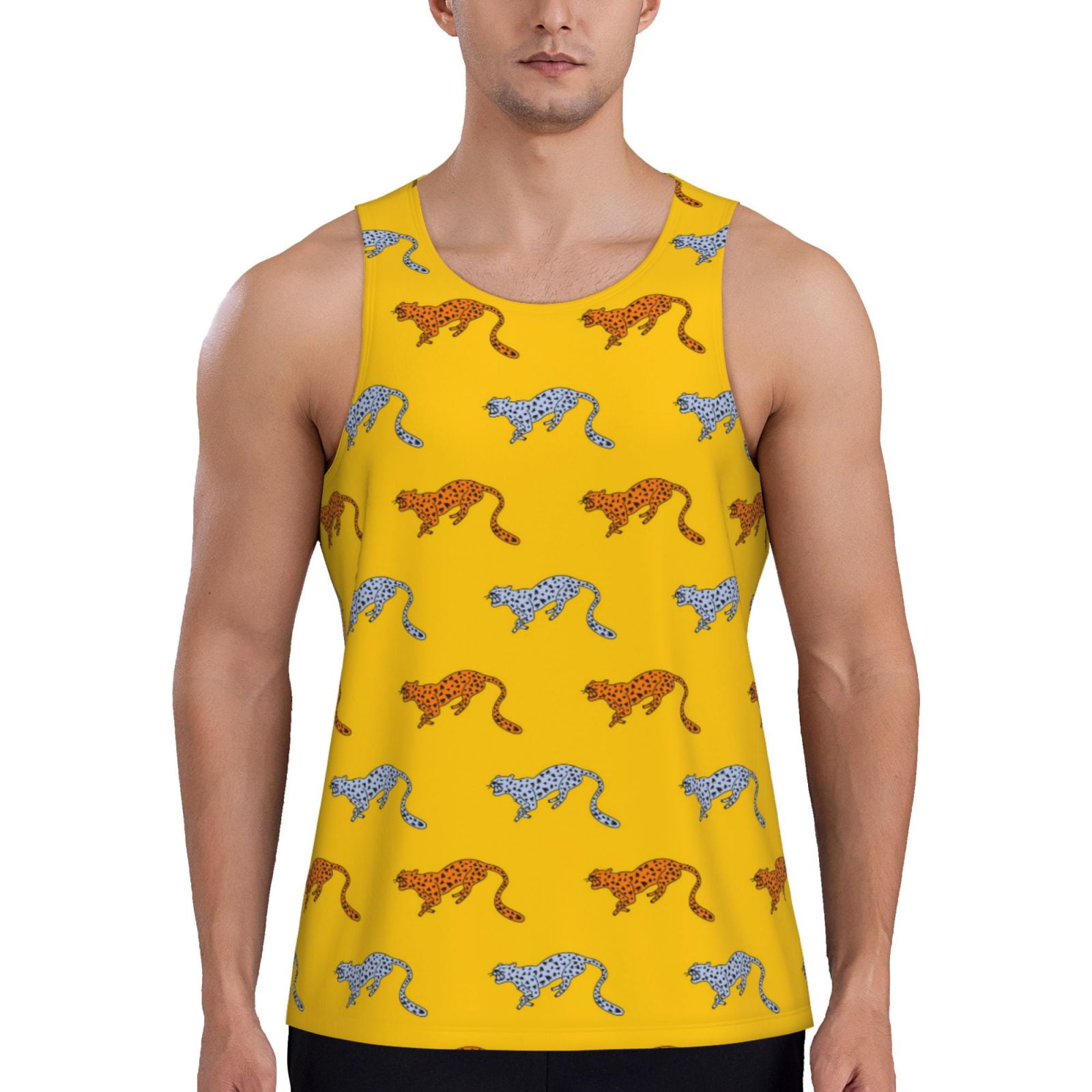 Balery Leopard Print Pattern Men's Workout Tank Top Gym Muscle Tee ...