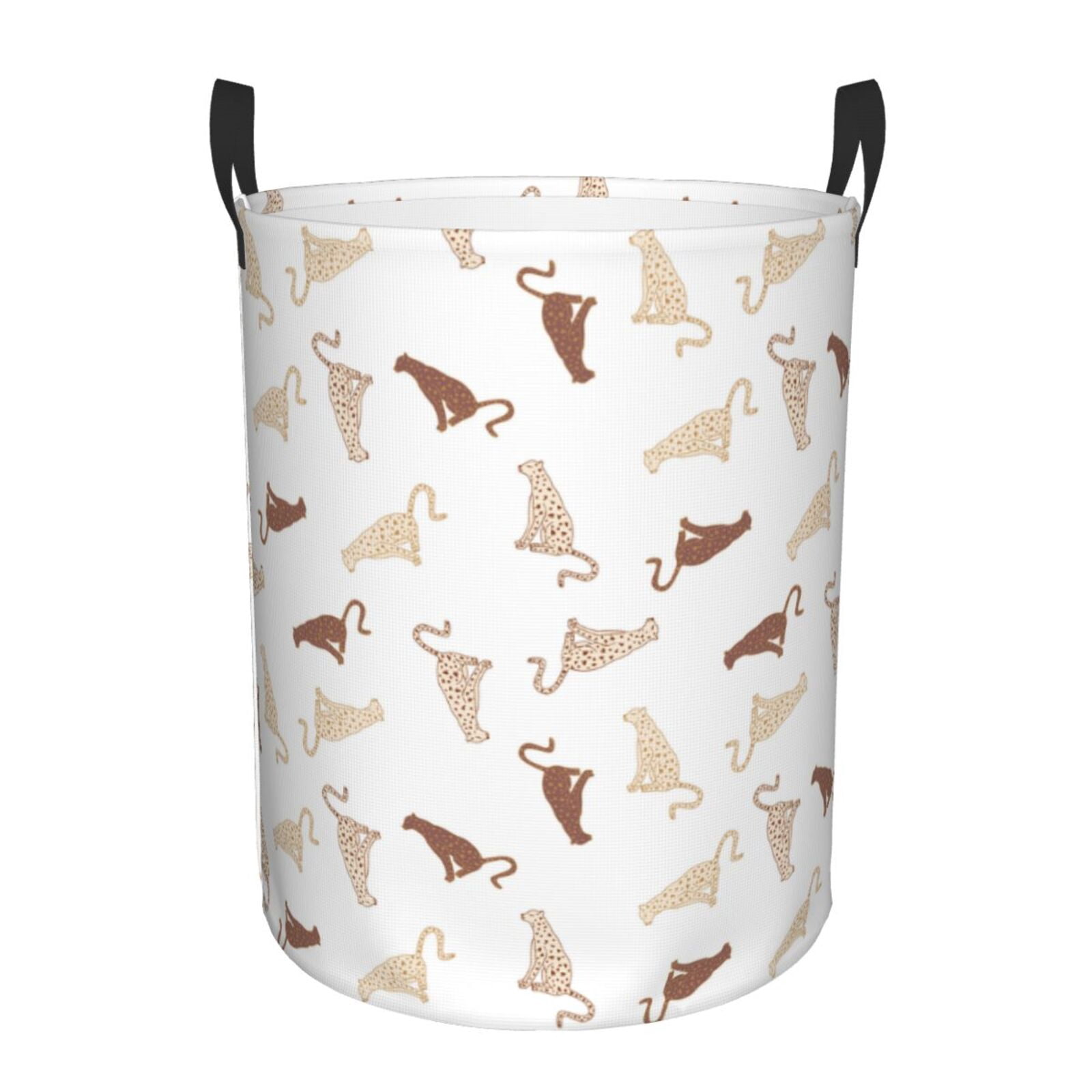 Balery Leopard Print Round Laundry Basket with Handles Waterproof ...