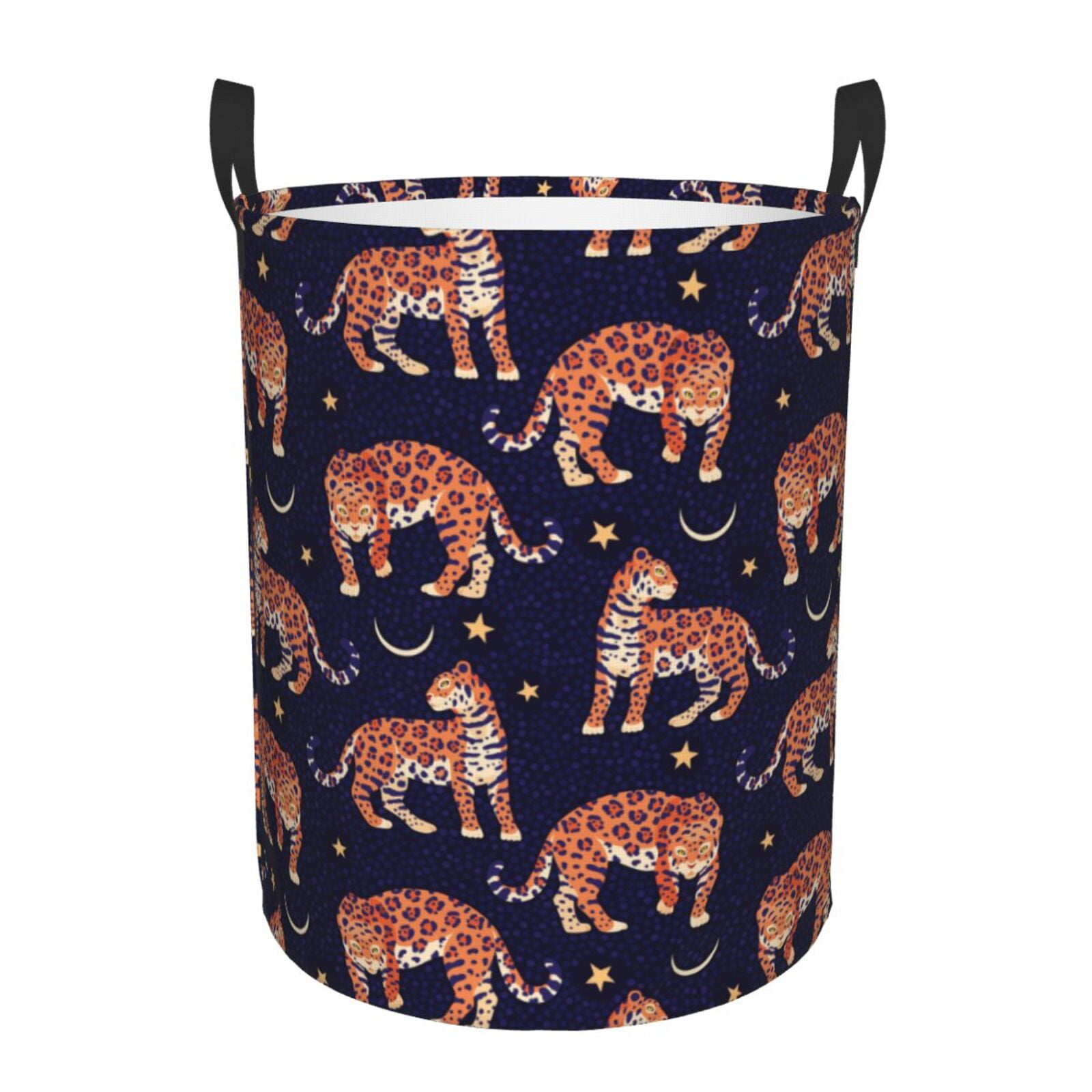 Balery Leopard Print Round Laundry Basket with Handles Waterproof ...