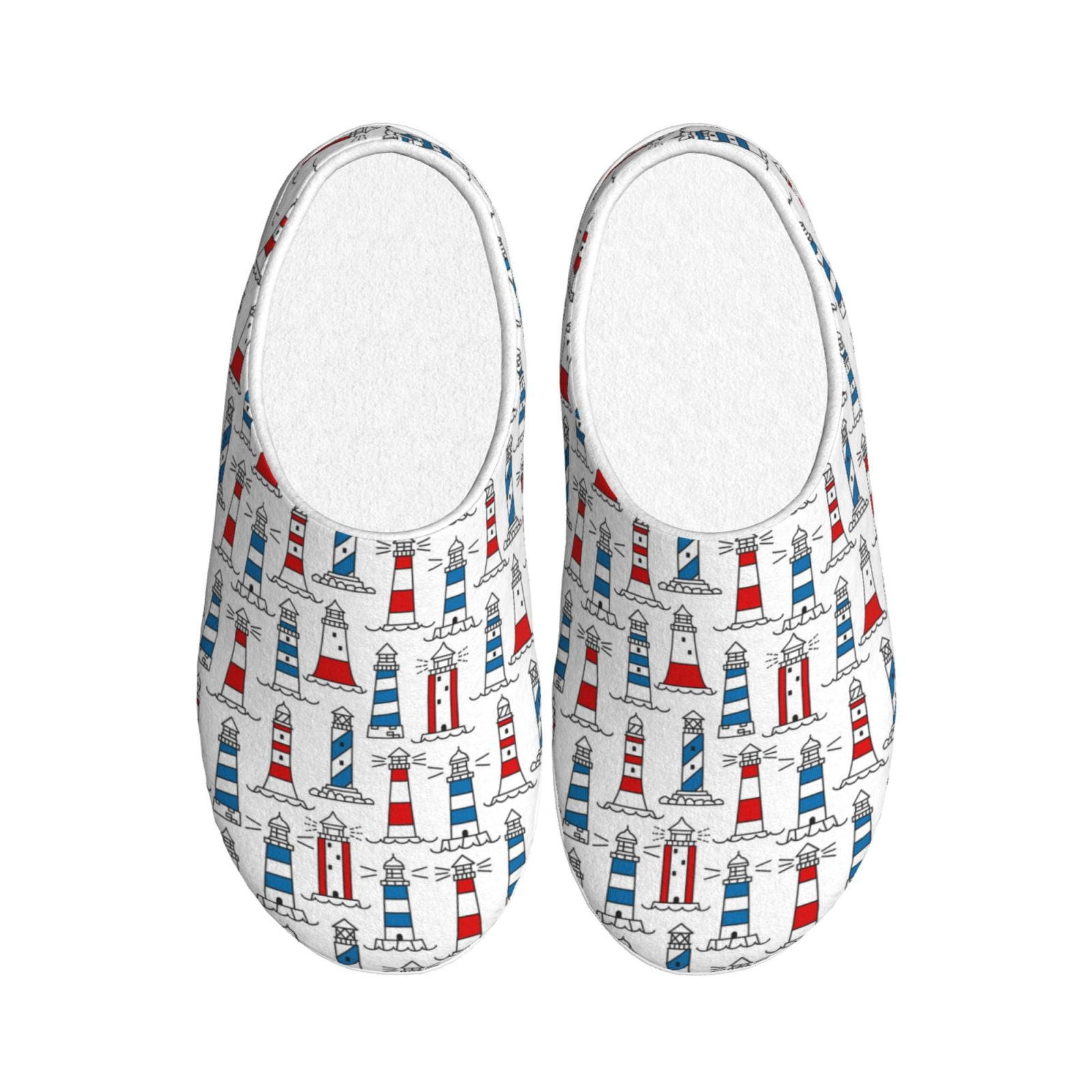 Balery Lighthouse And Beacon Pattern Women's Fuzzy Memory Foam Slippers ...
