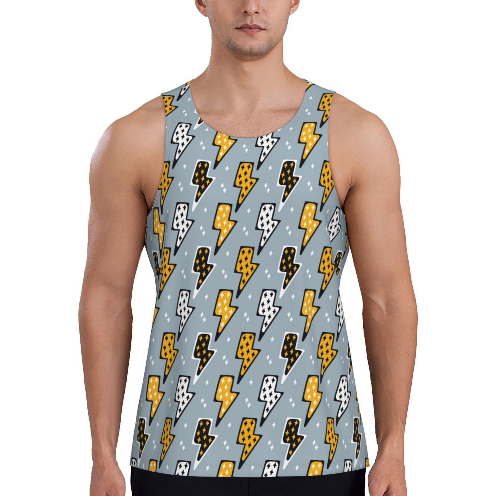 Balery Lightning Bolts Pattern Men's Workout Tank Top Gym Muscle Tee ...