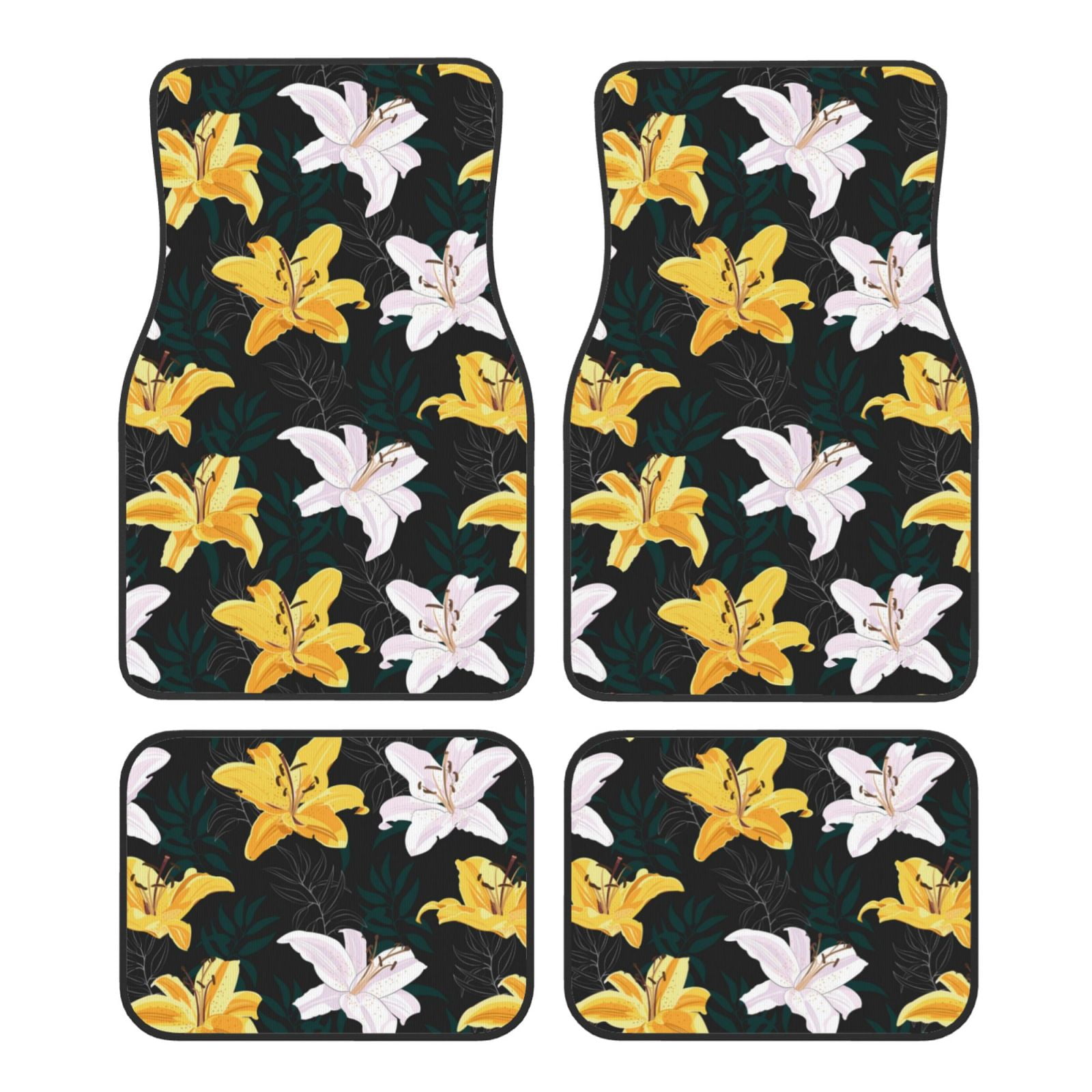 Balery Lilies Flowers Pattern 4-Piece Floor Mats, Heavy-Duty Rubber ...
