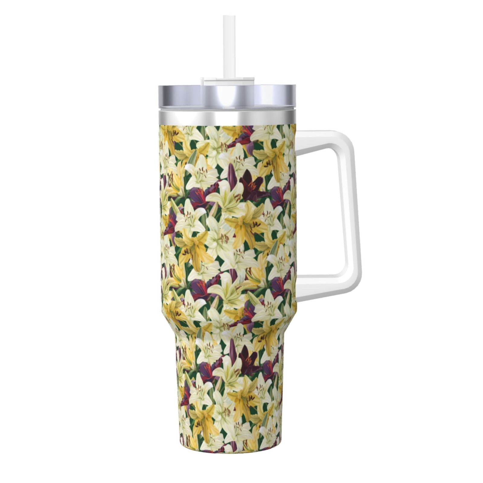 Balery Lilies Flowers Pattern 40oz Stainless Steel Tumbler Double Wall ...