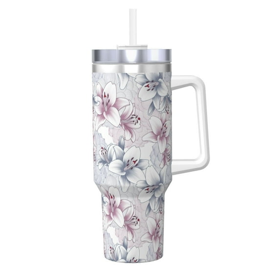 Balery Lilies Flowers Pattern 40oz Stainless Steel Tumbler Double Wall ...