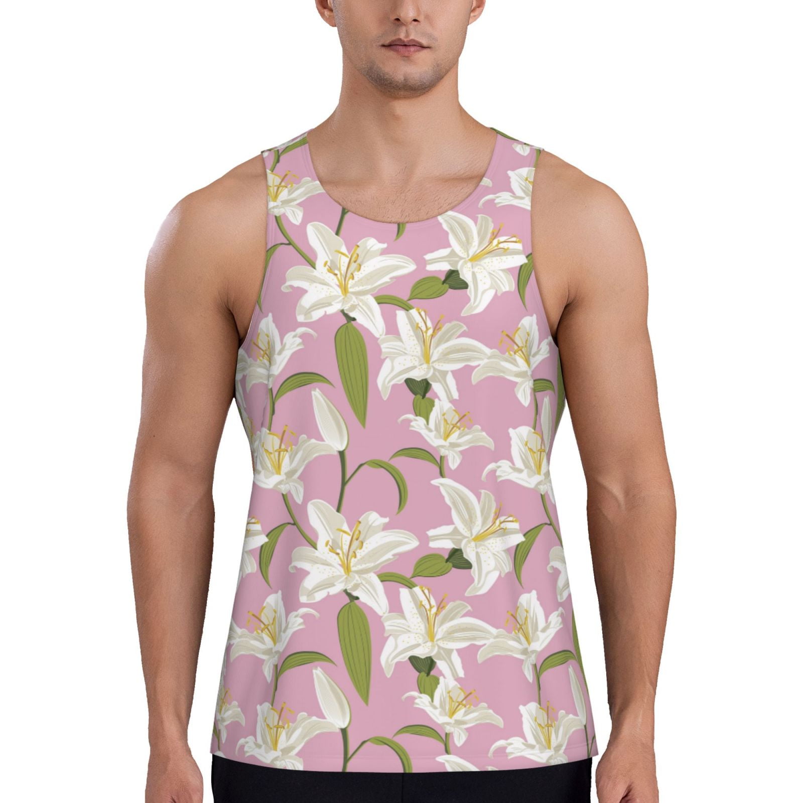 Balery Lilies Flowers Pattern Men's Workout Tank Top Gym Muscle Tee ...