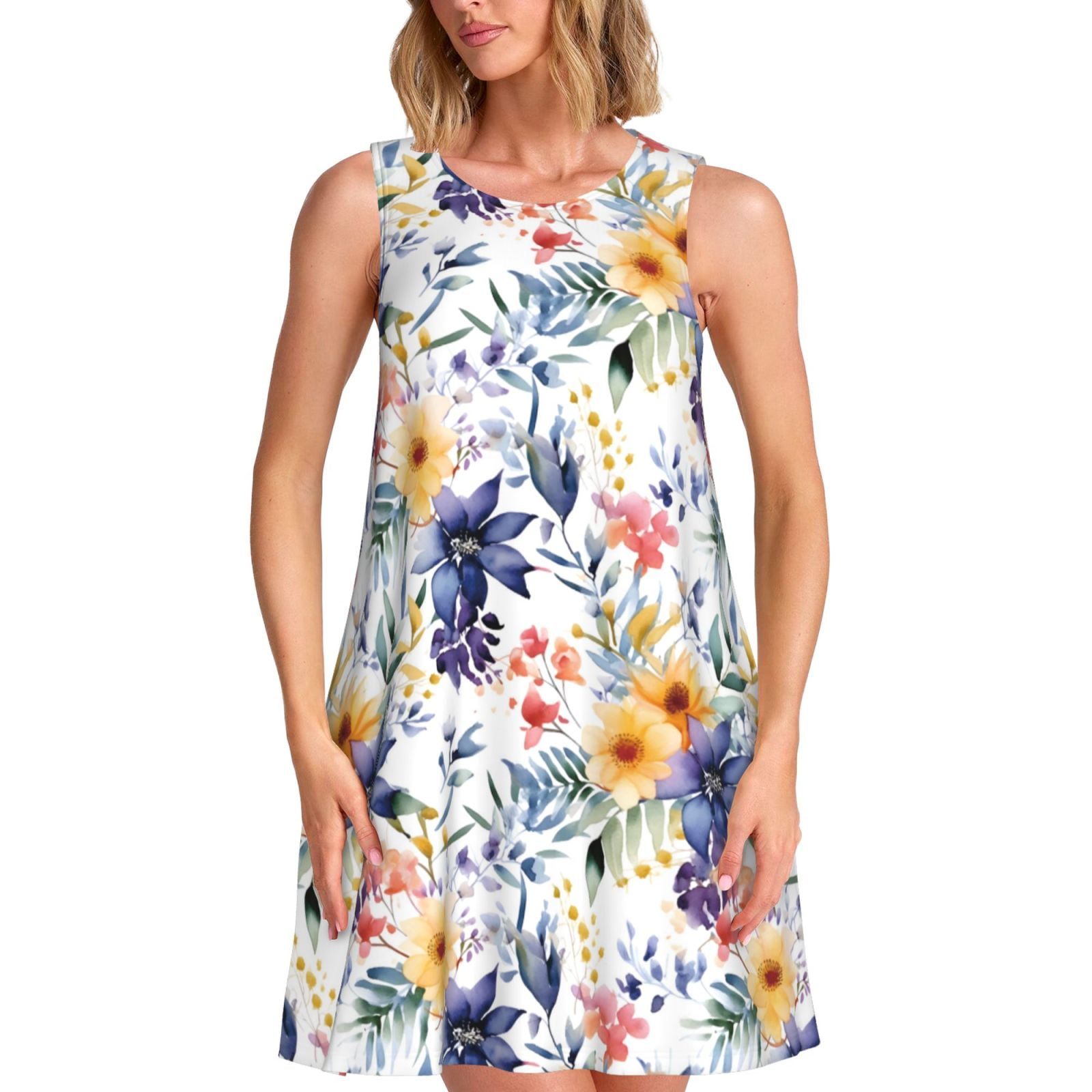 Balery Lilies Flowers Pattern Women’s Summer Dresses – Loose Sleeveless ...
