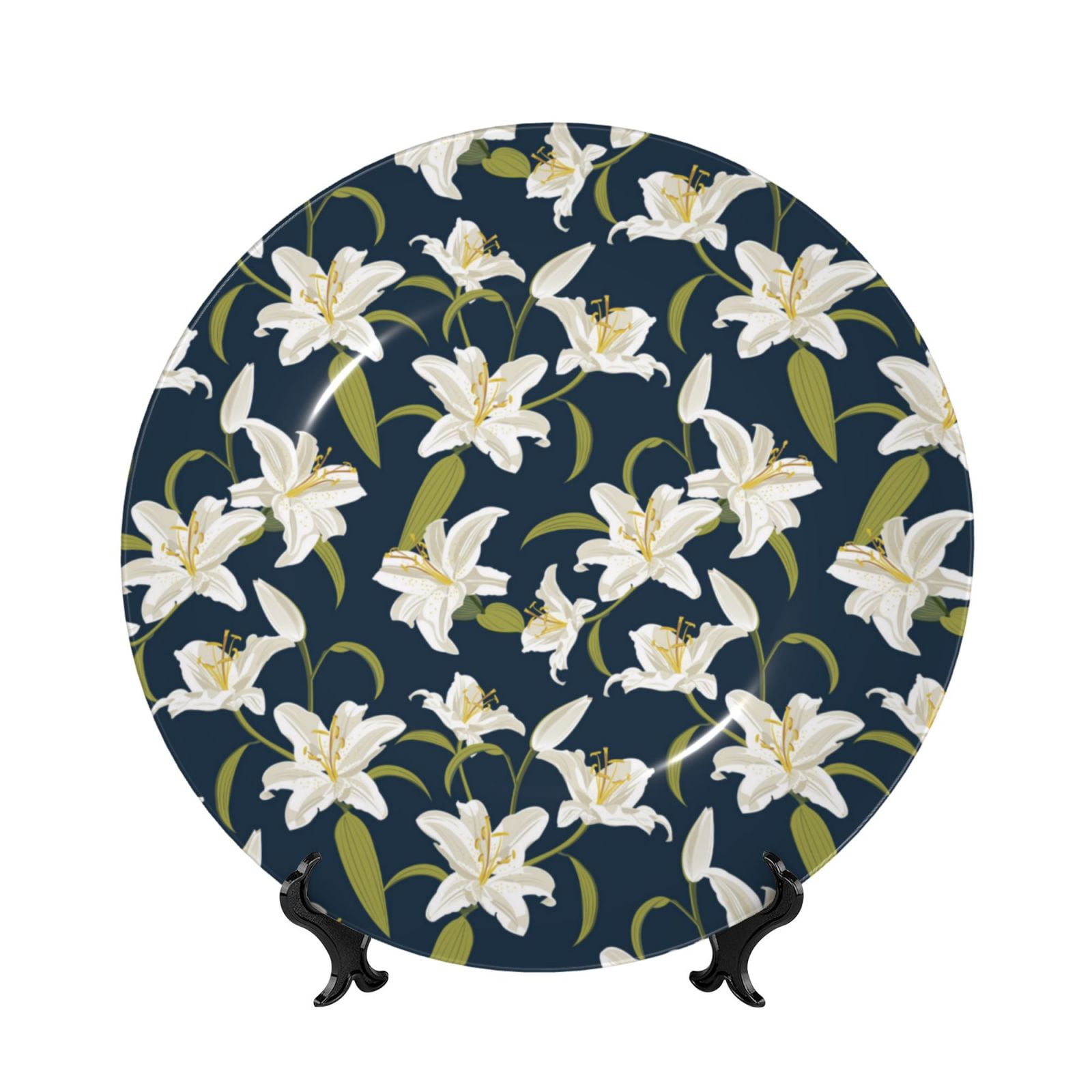 Balery Lilies Flowers Print Bone China Decorative Plate Ceramic Dinner ...