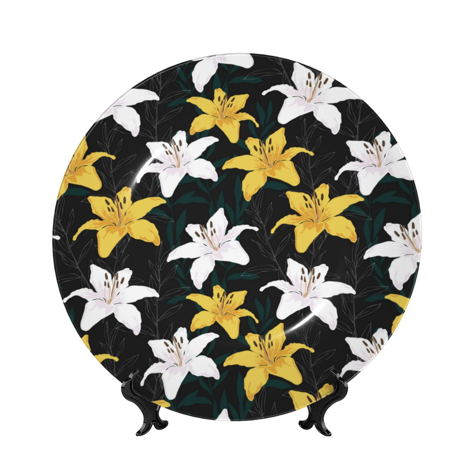 Balery Lilies Flowers Print Bone China Decorative Plate Ceramic Dinner ...