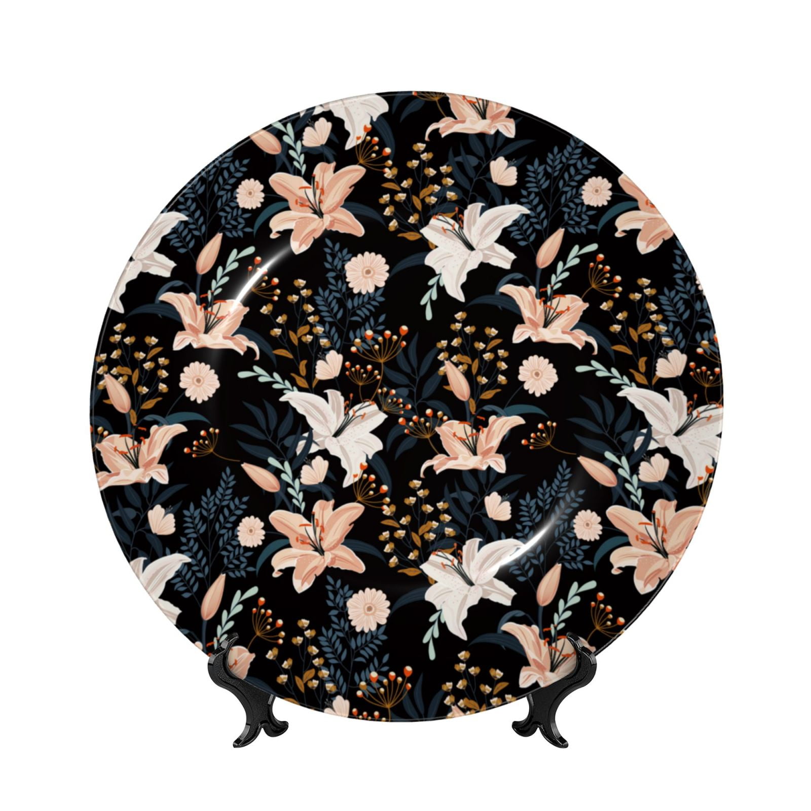 Balery Lilies Flowers Print Bone China Decorative Plate Ceramic Dinner ...