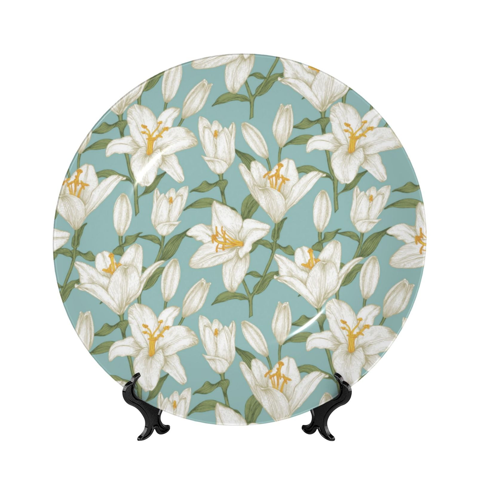Balery Lilies Flowers Print Bone China Decorative Plate Ceramic Dinner ...