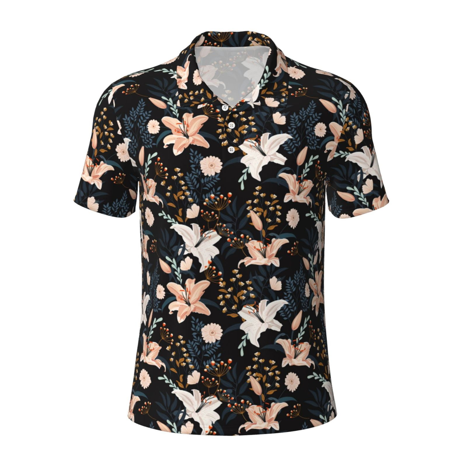Balery Lilies Flowers Printed Men’s Short Sleeve Polo Shirt, Midweight ...