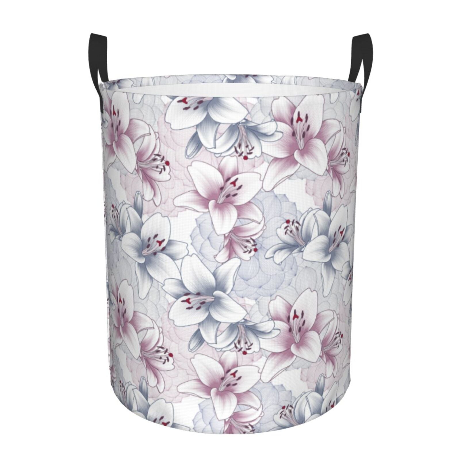 Balery Lilies Flowers Round Laundry Basket with Handles Waterproof ...