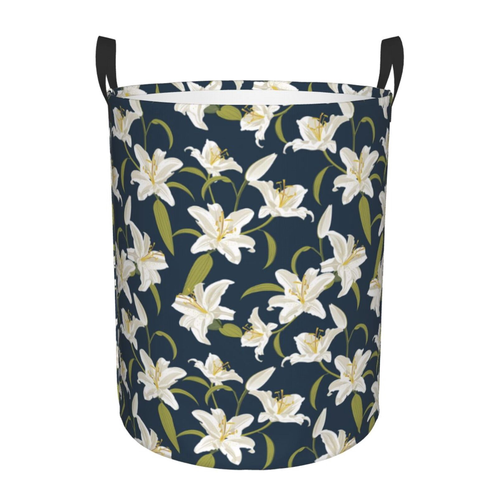 Balery Lilies Flowers Round Laundry Basket with Handles Waterproof ...