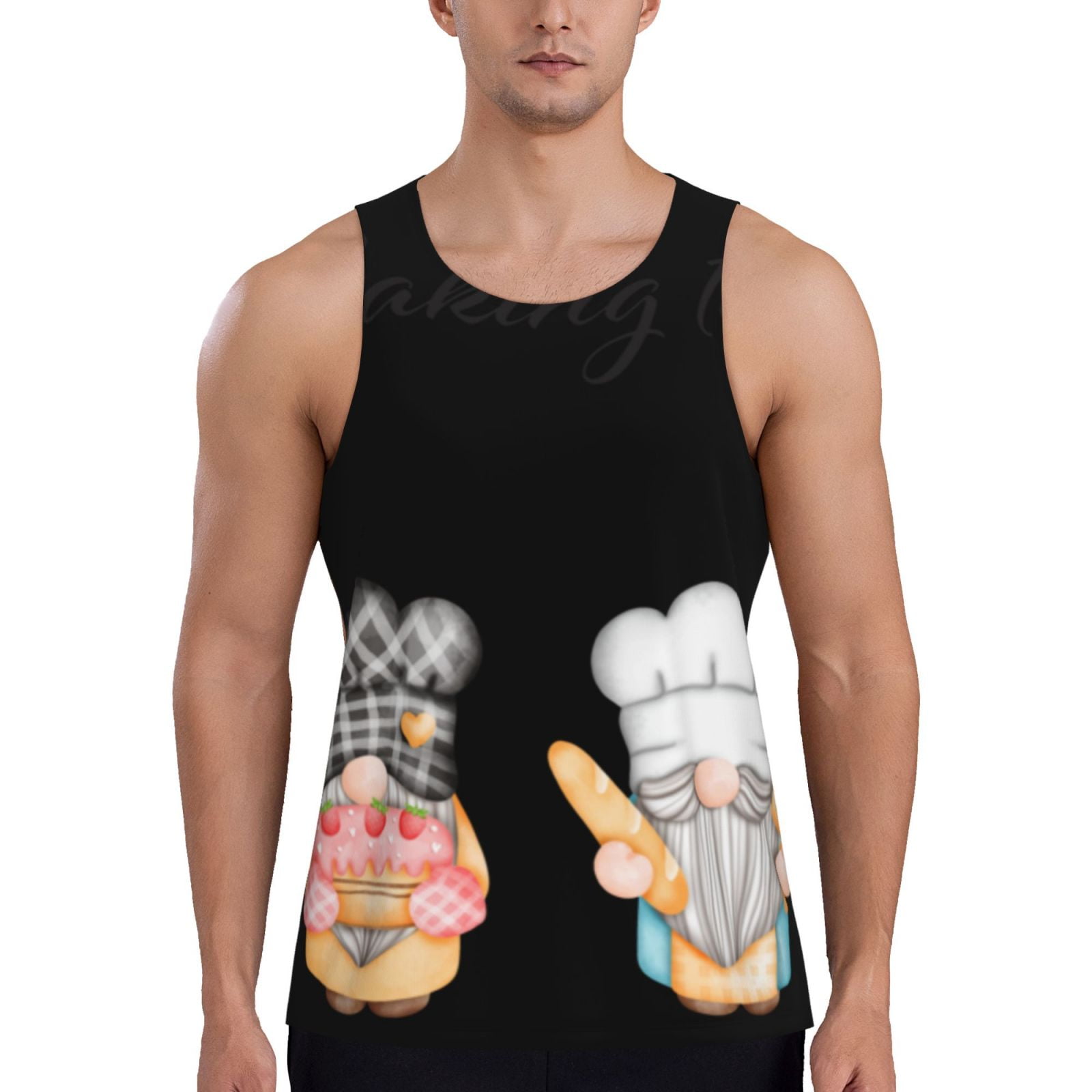 Balery Little Chef Gnome Pattern Men's Workout Tank Top Gym Muscle Tee ...