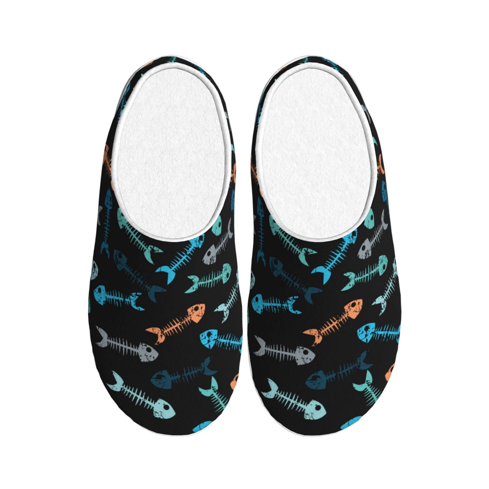 Balery Little Fish Skeleton Pattern Women's Fuzzy Memory Foam Slippers ...