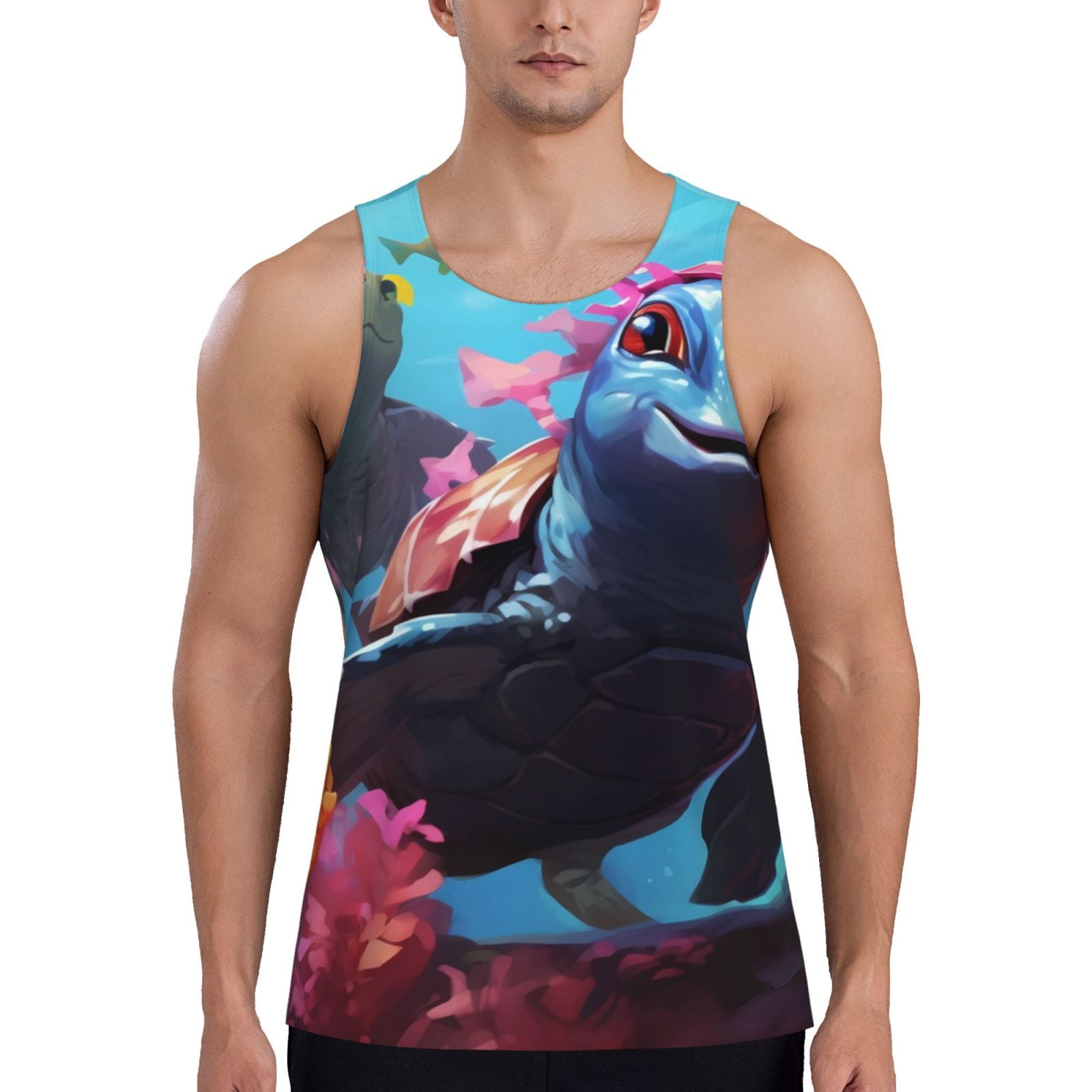 Balery Lively Cute Turtle Pattern Men's Workout Tank Top Gym Muscle Tee ...