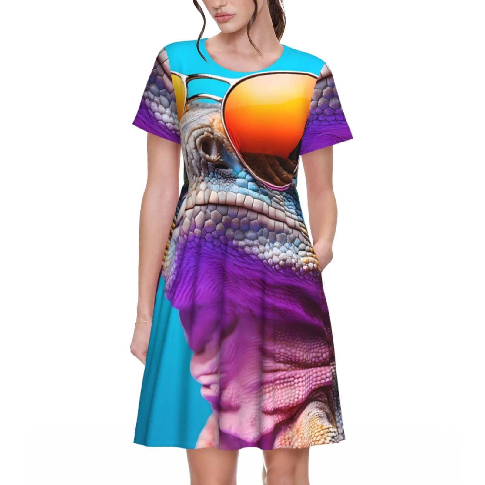 Balery Lizard With Sunglasses Colorful Pattern Womens Dresses Loose ...