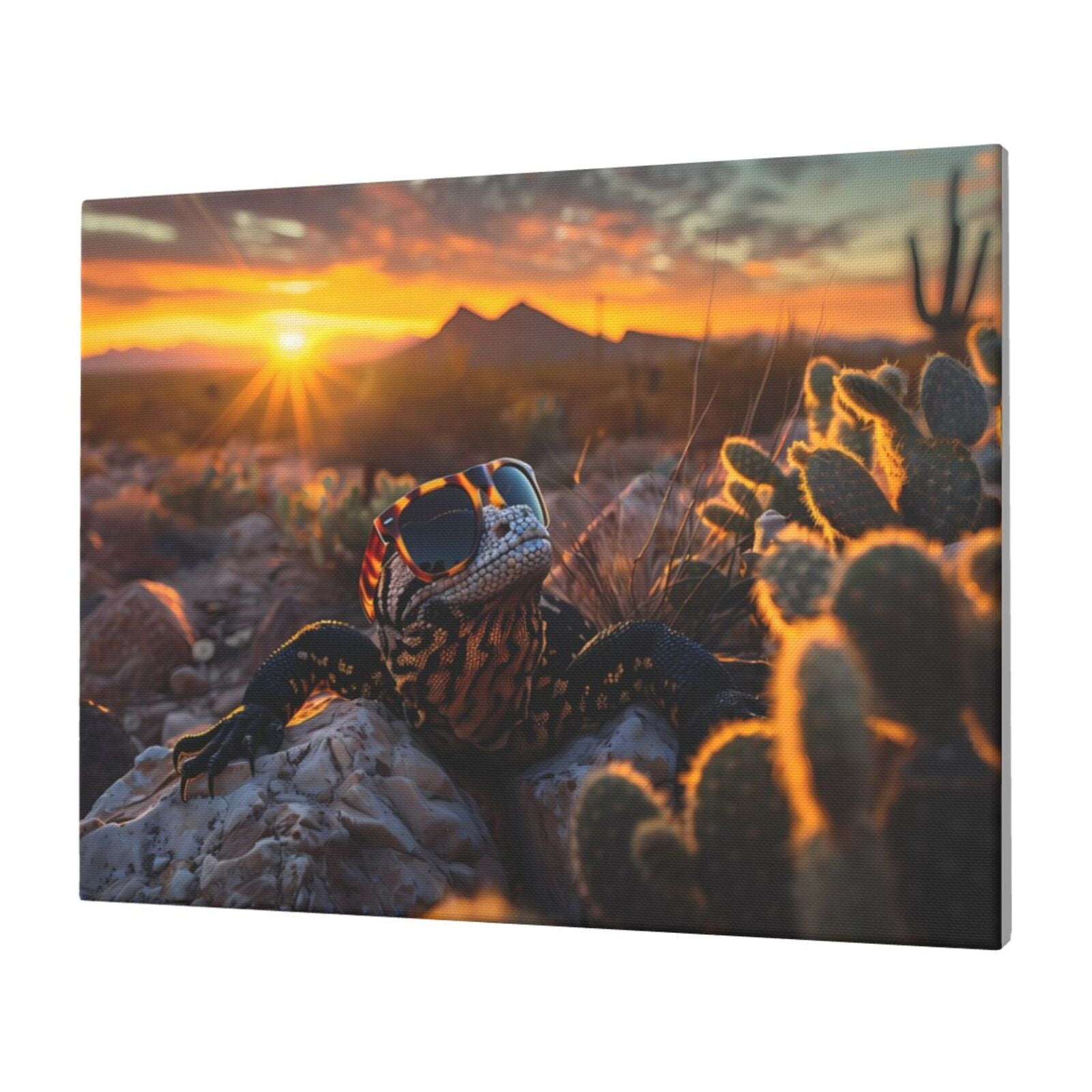 Balery Lizard With Sunglasses Sunset Pattern Canvas Decorative Picture ...
