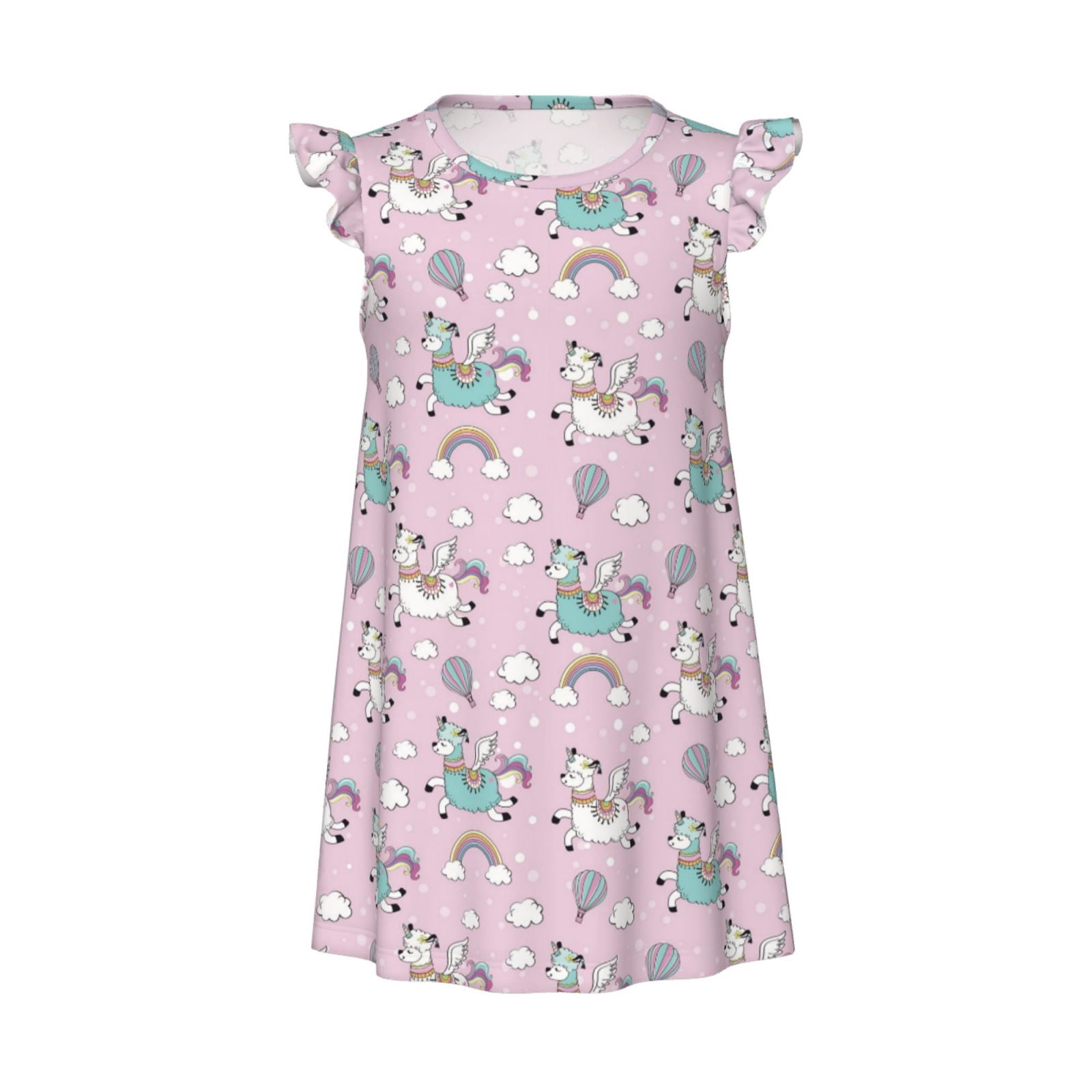 Balery Llama Unicorn and Rainbow Princess Nightgown for Girls Flutter ...