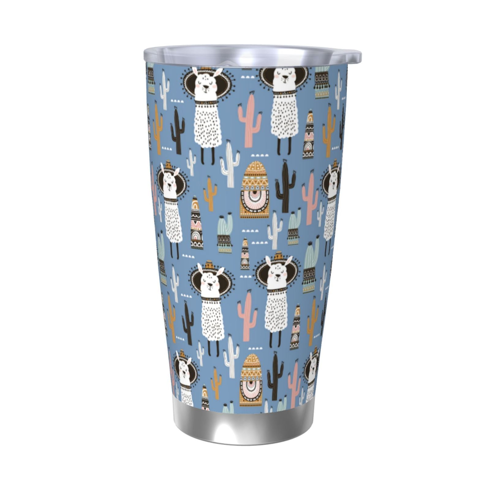 Balery Llamas And Cactus Pattern 20oz Insulated Car Cup with Dual Drink Lids, Stainless Steel ...