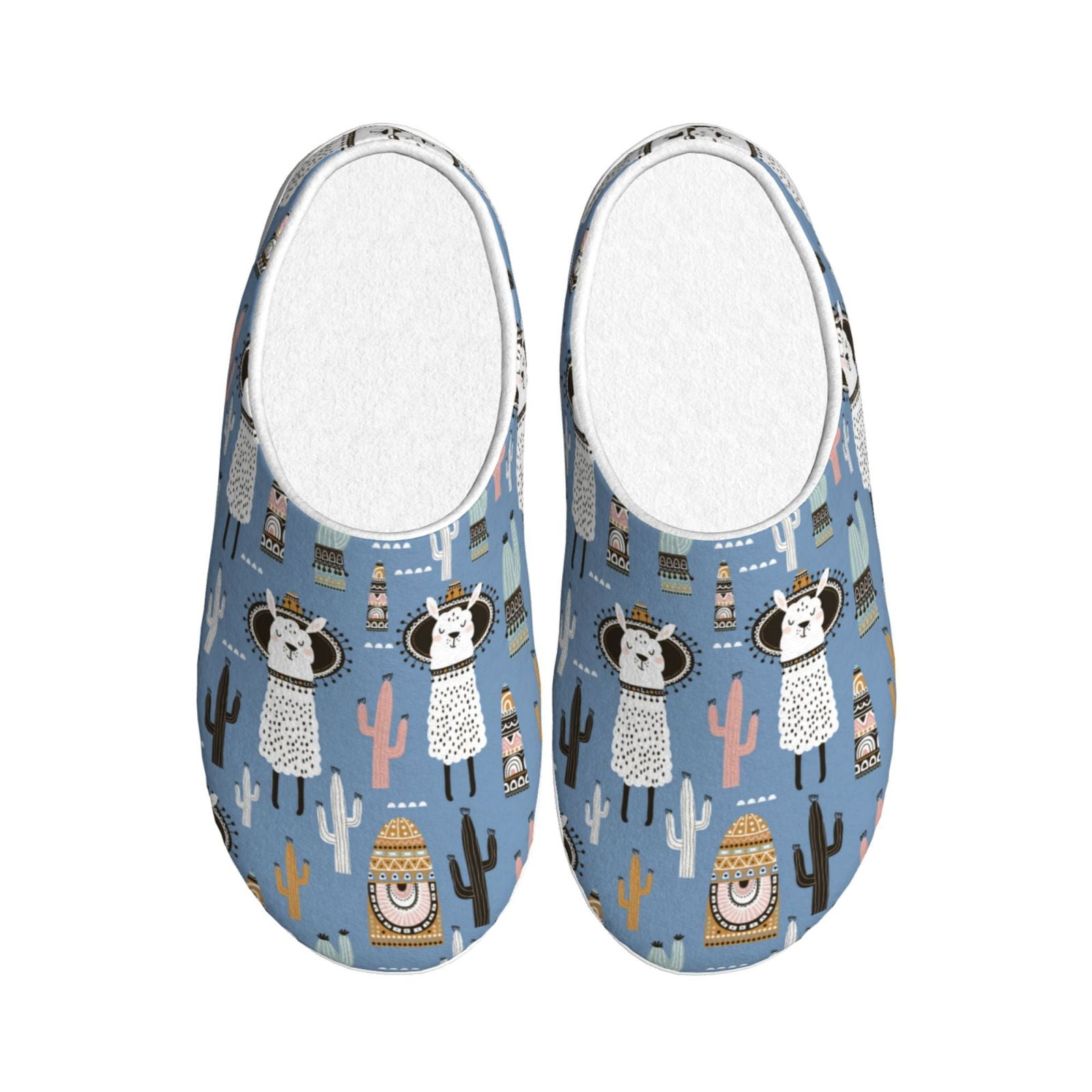 Balery Llamas And Cactus Pattern Women's Fuzzy Memory Foam Slippers ...